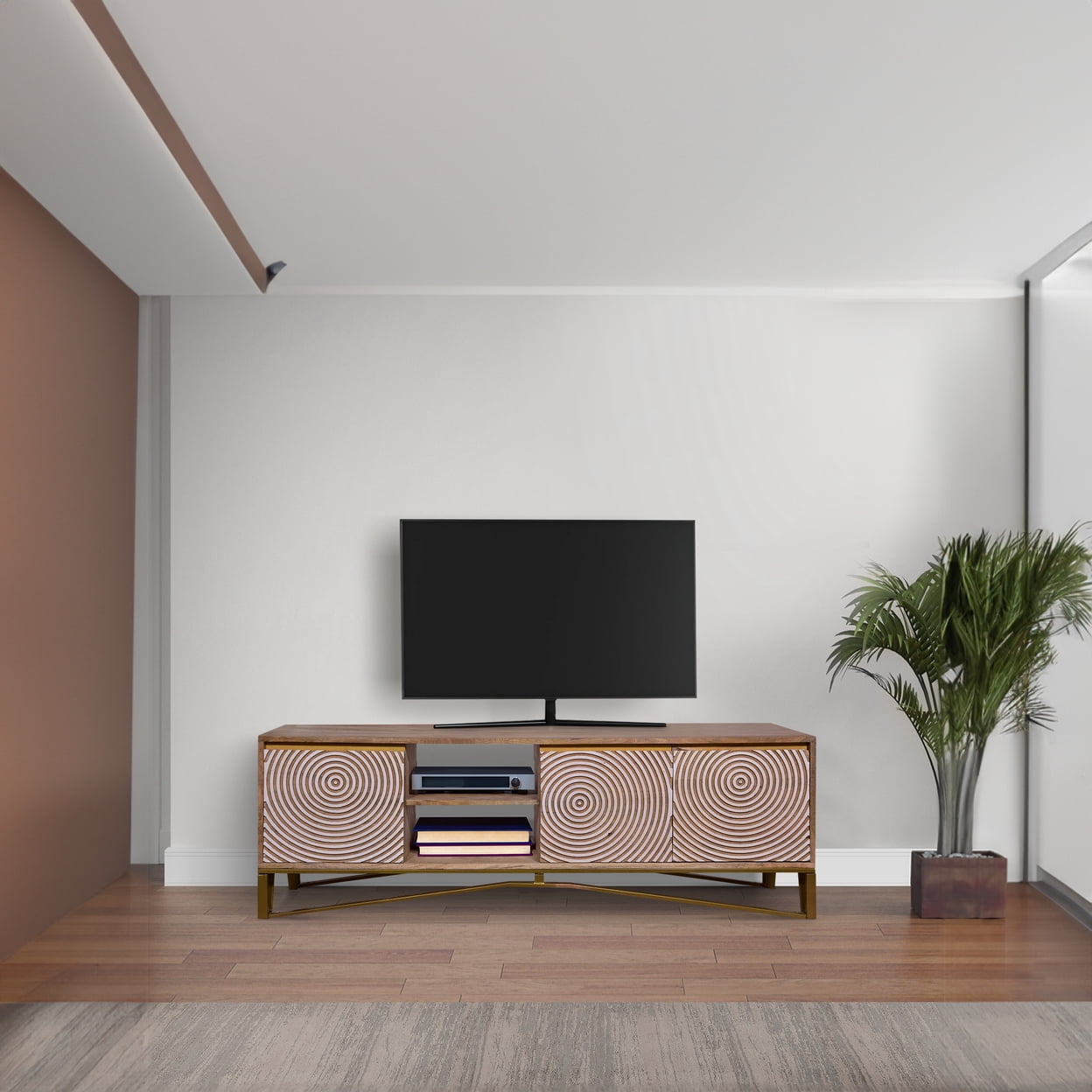 Ally 57 Inch TV Media Entertainment Cabinet Console Mango Wood With ...