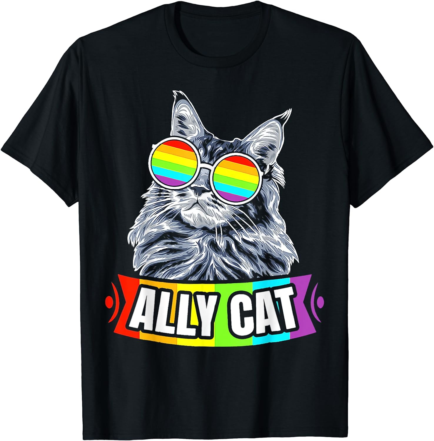 Ally Cat Straight LGBT Supporter Gay Pride Ally Rainbow T-Shirt ...