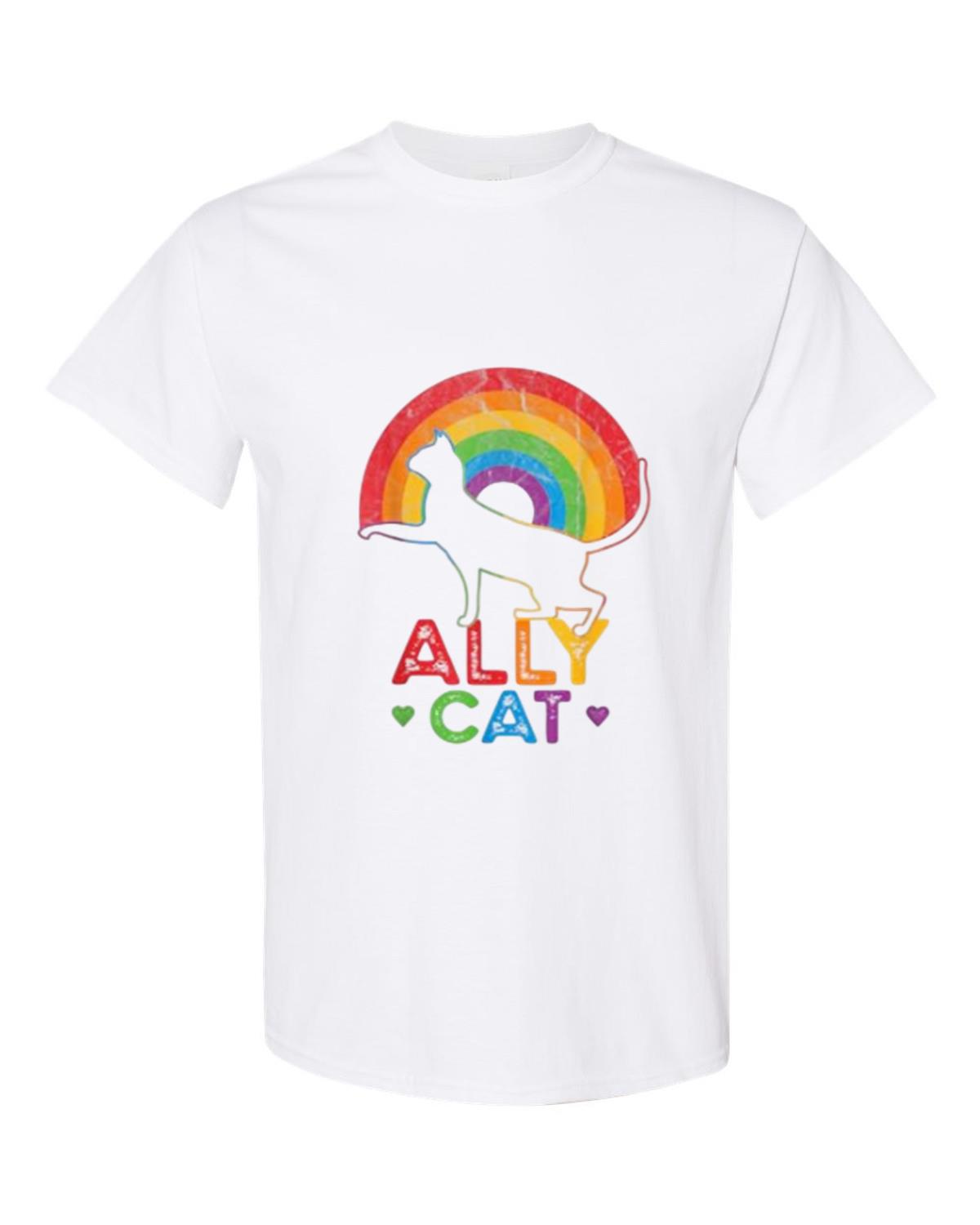 Ally Cat With Rainbow Fun Colorful Cat Lover Ally Style T-Shirt, for ...