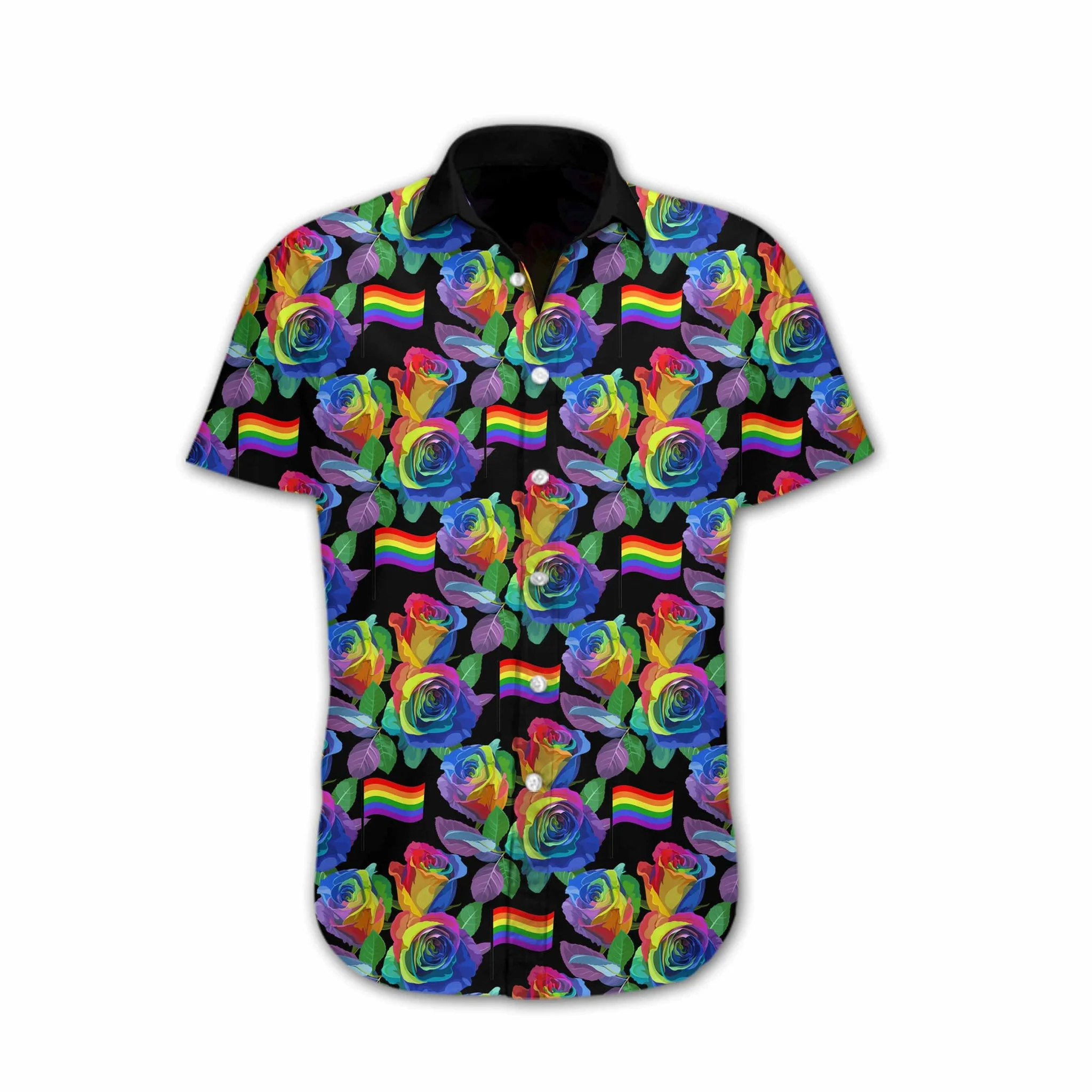 Ally Pride Shirt, Colorful Flag Of Lgbt Rose Design Hawaiian Shirt ...