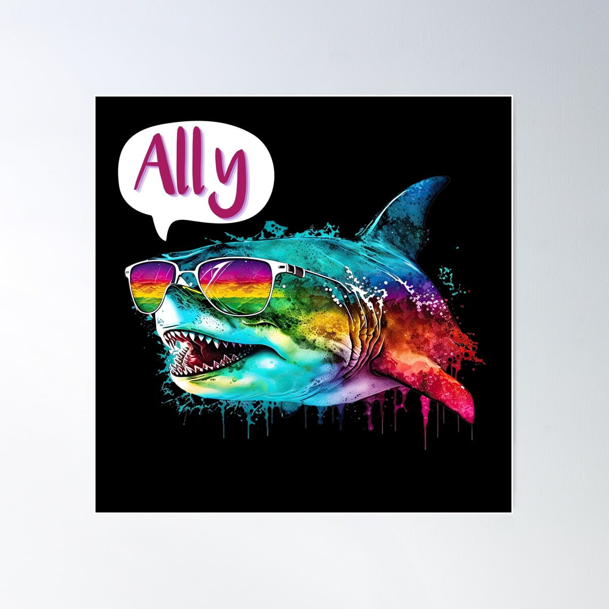 Ally Shark - Lgbtq Pride Shark - Great White Shark Rainbow Poster Wall ...