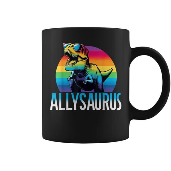 Allysaurus Dinosaur TRex Rainbow Flag LgbtQ Pride Month Coffee Mugs ...