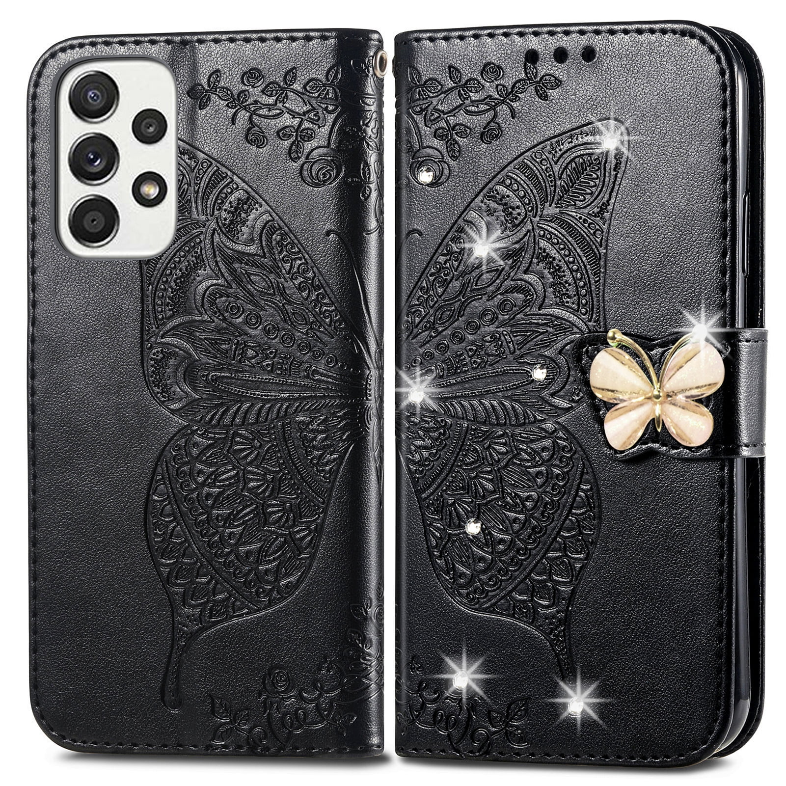 Allytech Galaxy A03s Wallet Case, Bling Diamond Butterfly PU Leather ...