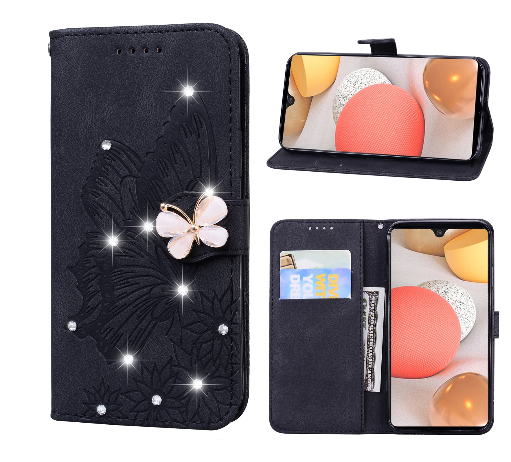 Allytech Galaxy A42 5G Case, Bling Diamond Butterfly Embossed Wallet ...