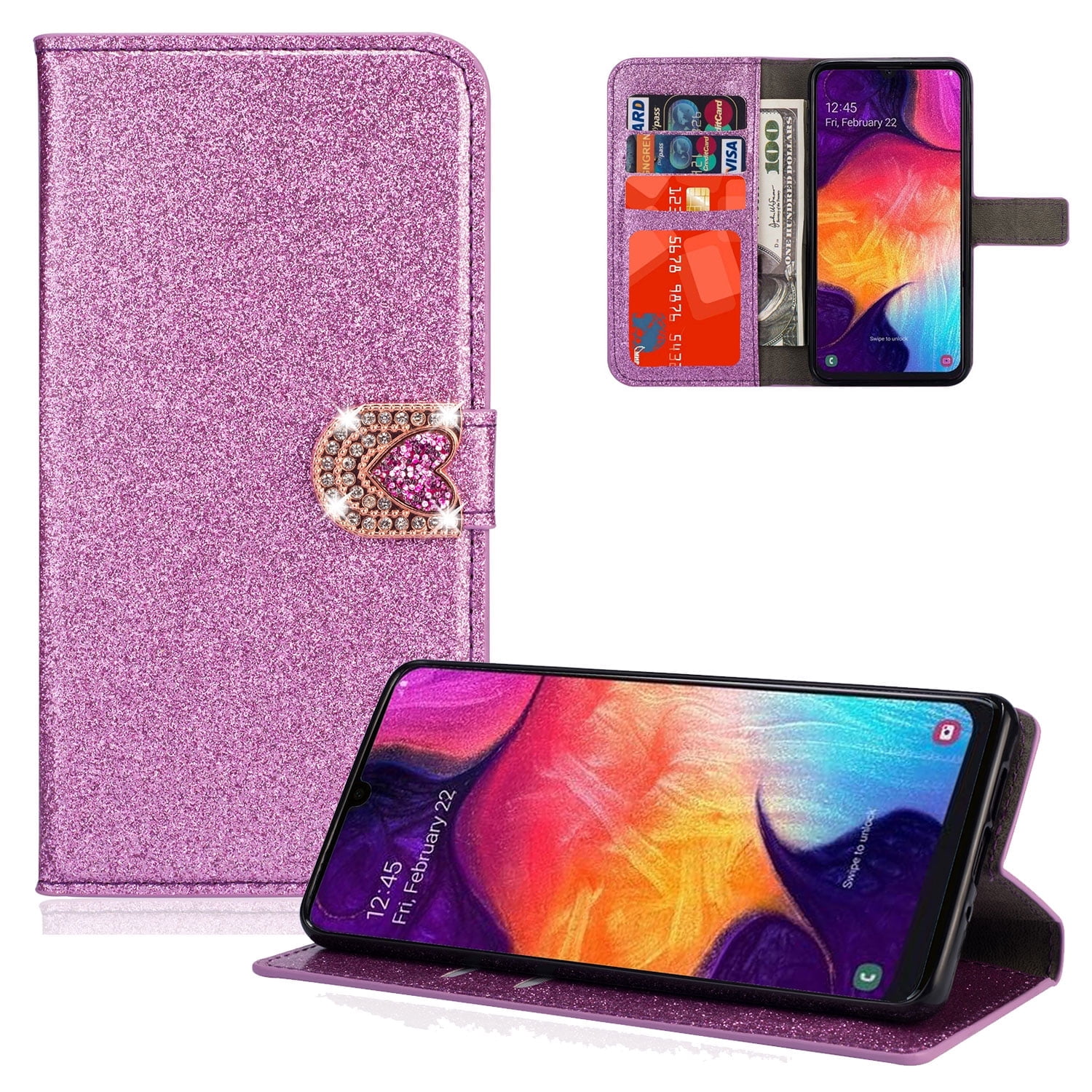 Allytech Galaxy A50 Wallet Case for Girls Women, PU Leather Glitter ...