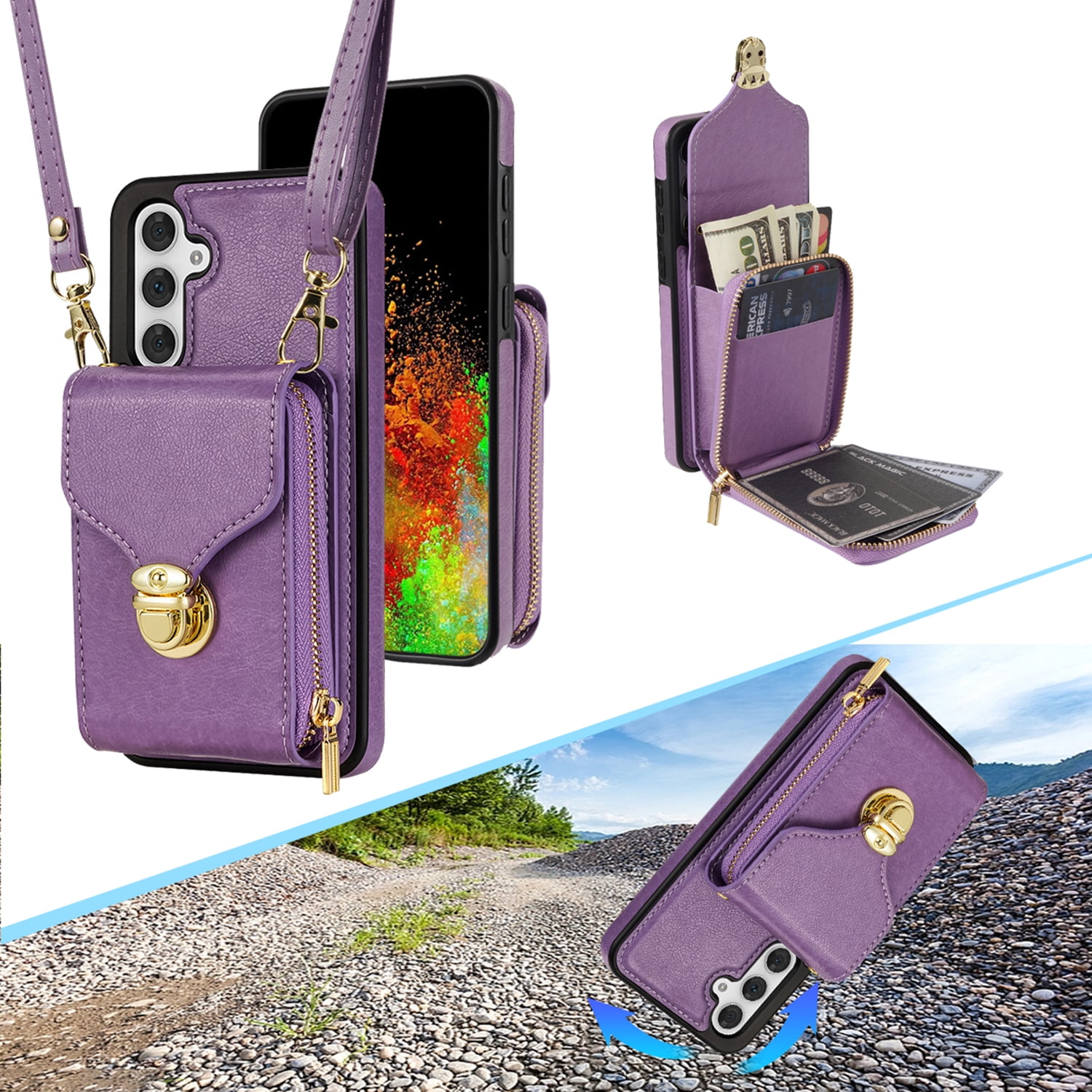 Allytech Galaxy A54 5G Case, With Zipper Cash Pocket Crossbody Shoulder ...