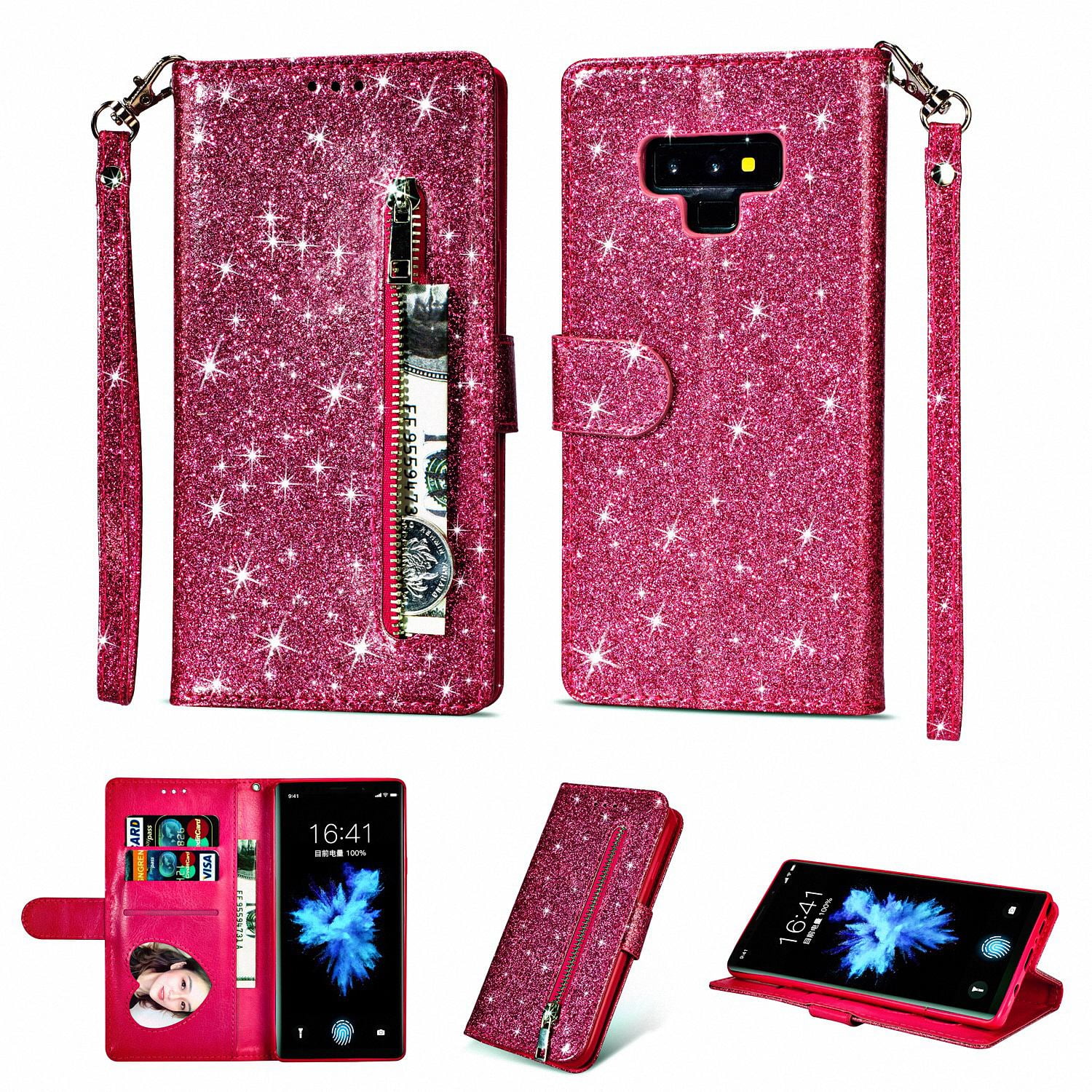 Allytech Galaxy Note 9 Case 2018 Released, Premium PU Leather Glitter Zipper Shockproof Cards ...