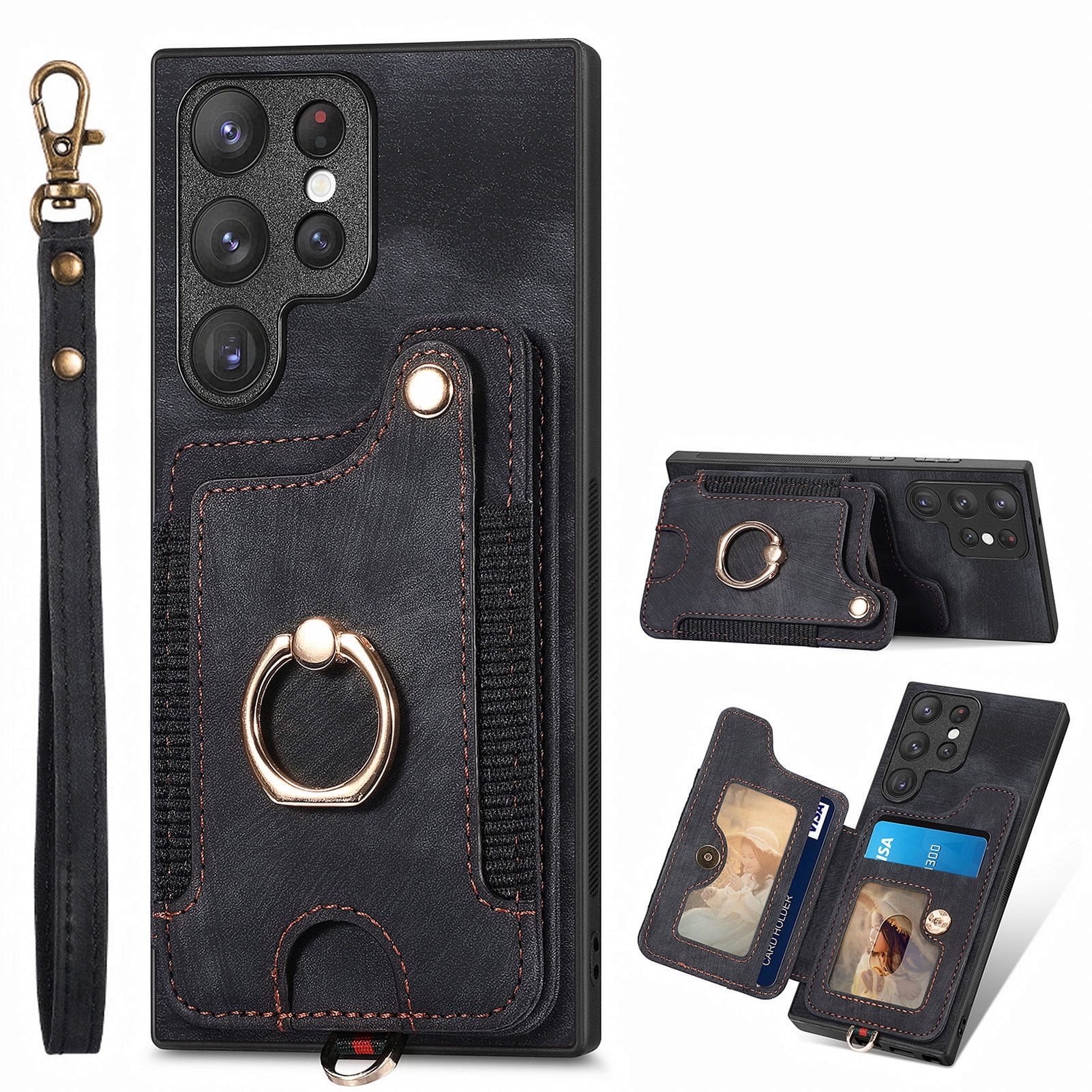 Allytech Galaxy S22 Ultra Case Wallet, RFID Blocking Multiple Cards Slots Ring Holder Stand ...