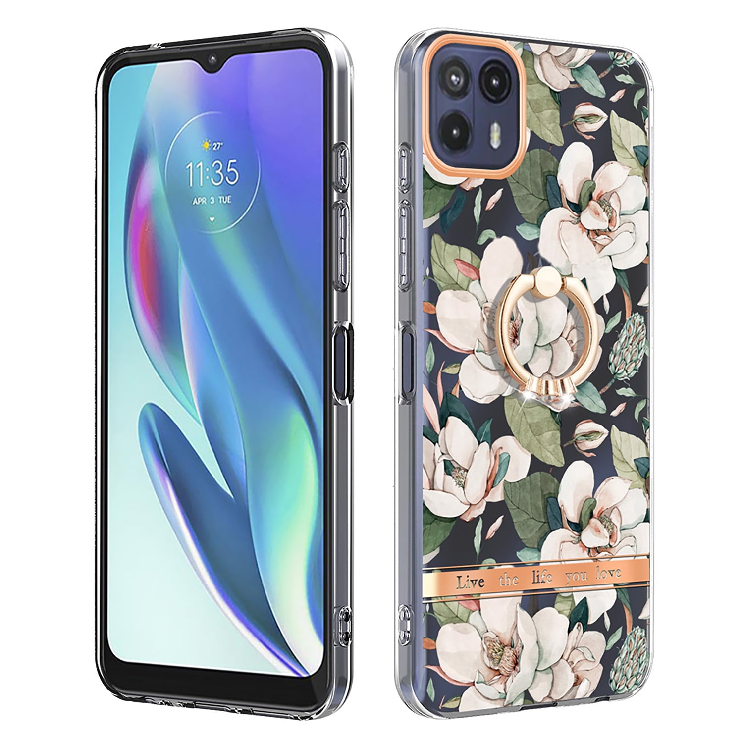 Allytech for Moto G50 Case with Ring Holder Stand, Slim Shell Floral ...