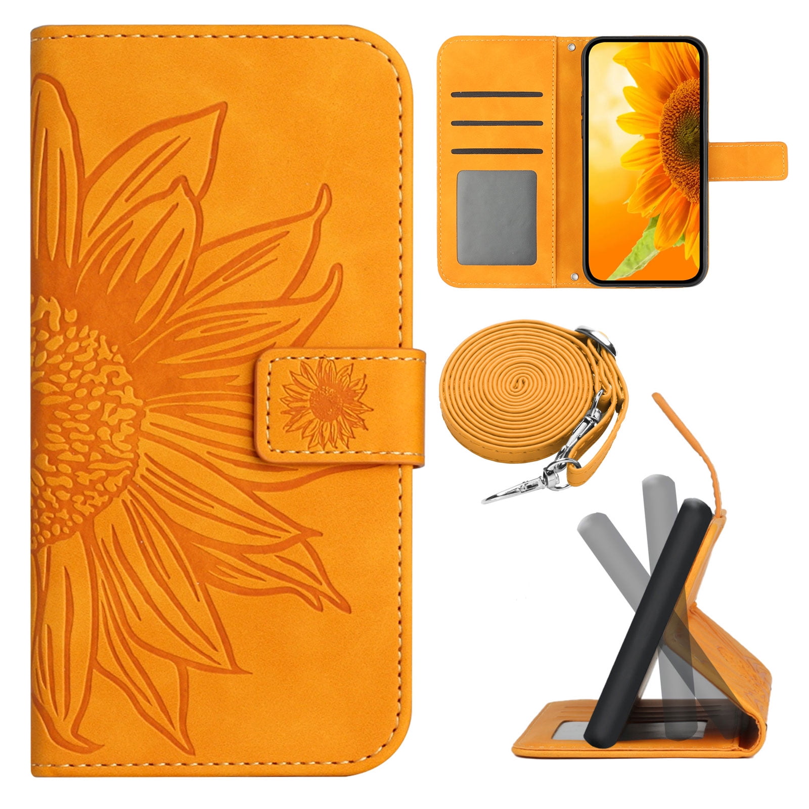 Allytech Phone Case for Google Pixel 6a, Big Sunflower Embossed PU Leather Retro Flip Folio ...