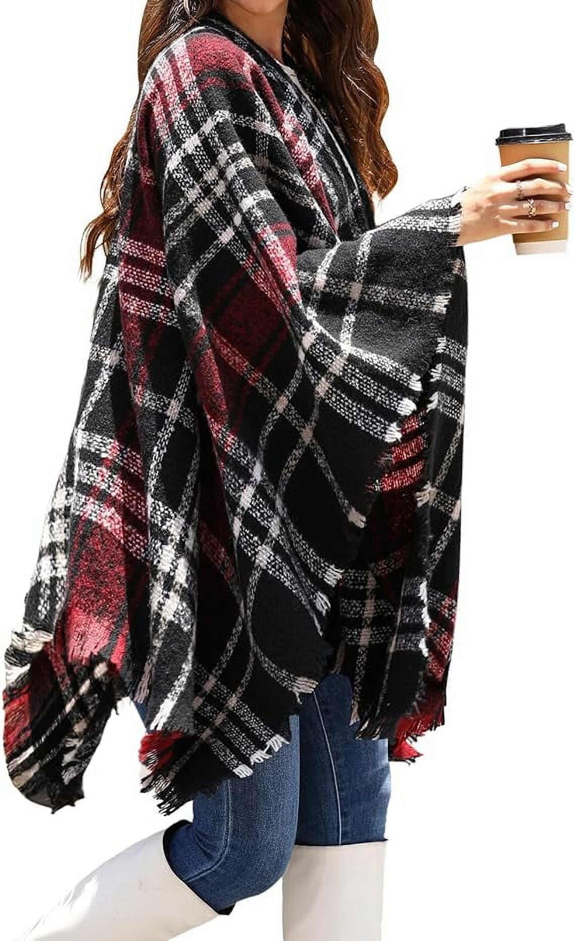 Allytech Ponchos for Women, Shawl Wraps for Women Open Front Plaid ...