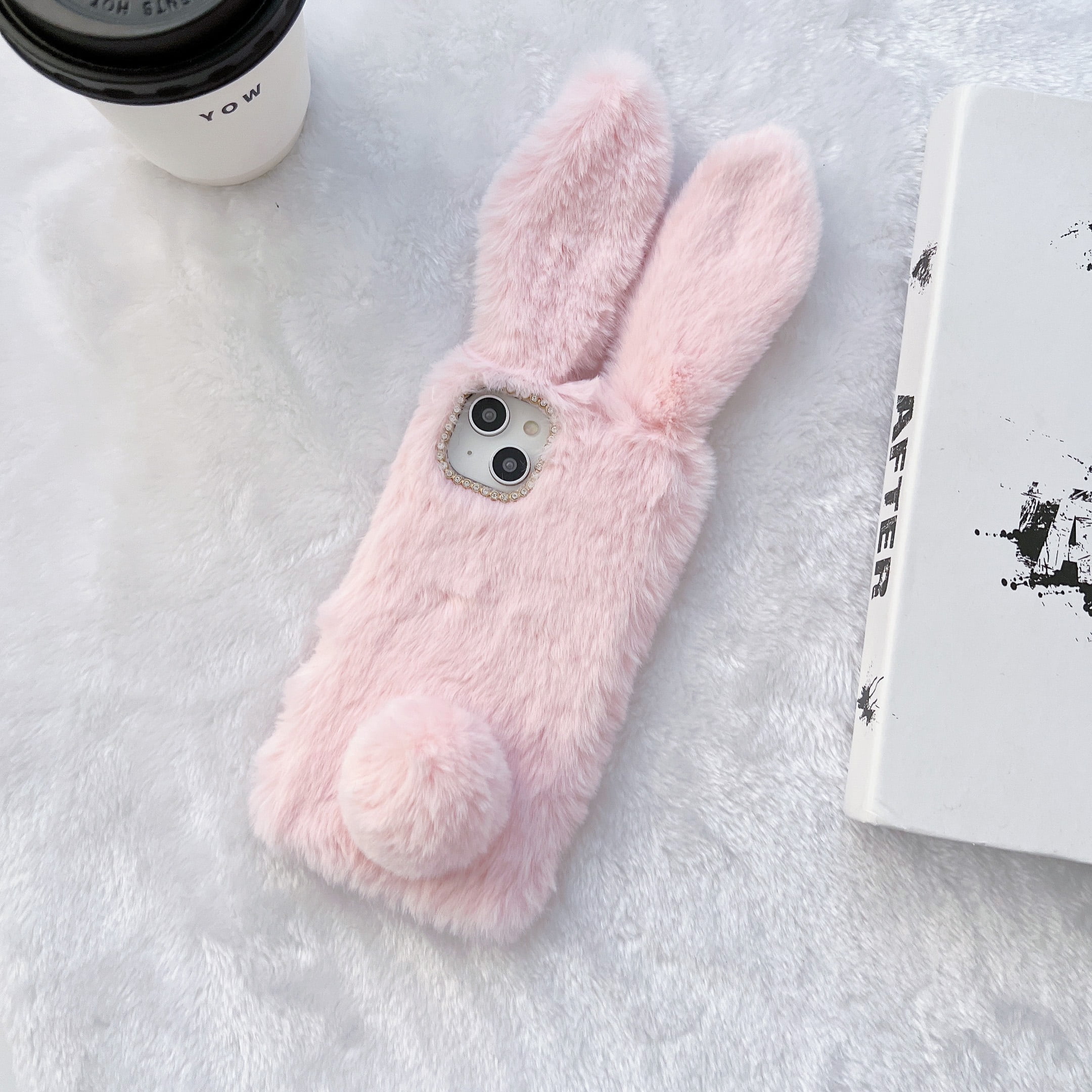 Allytech Rabbit Faux Furry Case Cover for Apple iPhone 15, Girly Fluffy ...