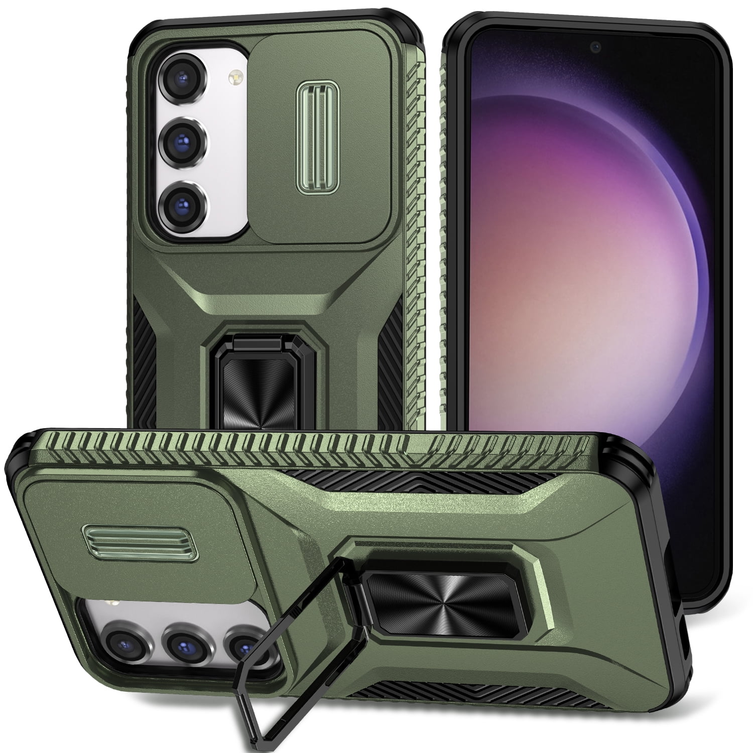 Allytech Rugged Case for Samsung Galaxy A05S, [Slide Camera Cover] [360° Rotating Kickstand ...