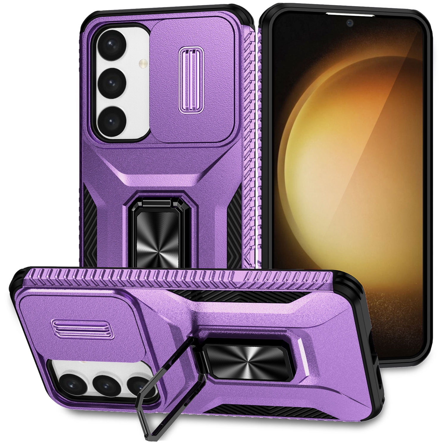 Allytech Rugged Case for Samsung Galaxy S24 FE, [Slide Camera Cover] [360° Rotating Kickstand ...
