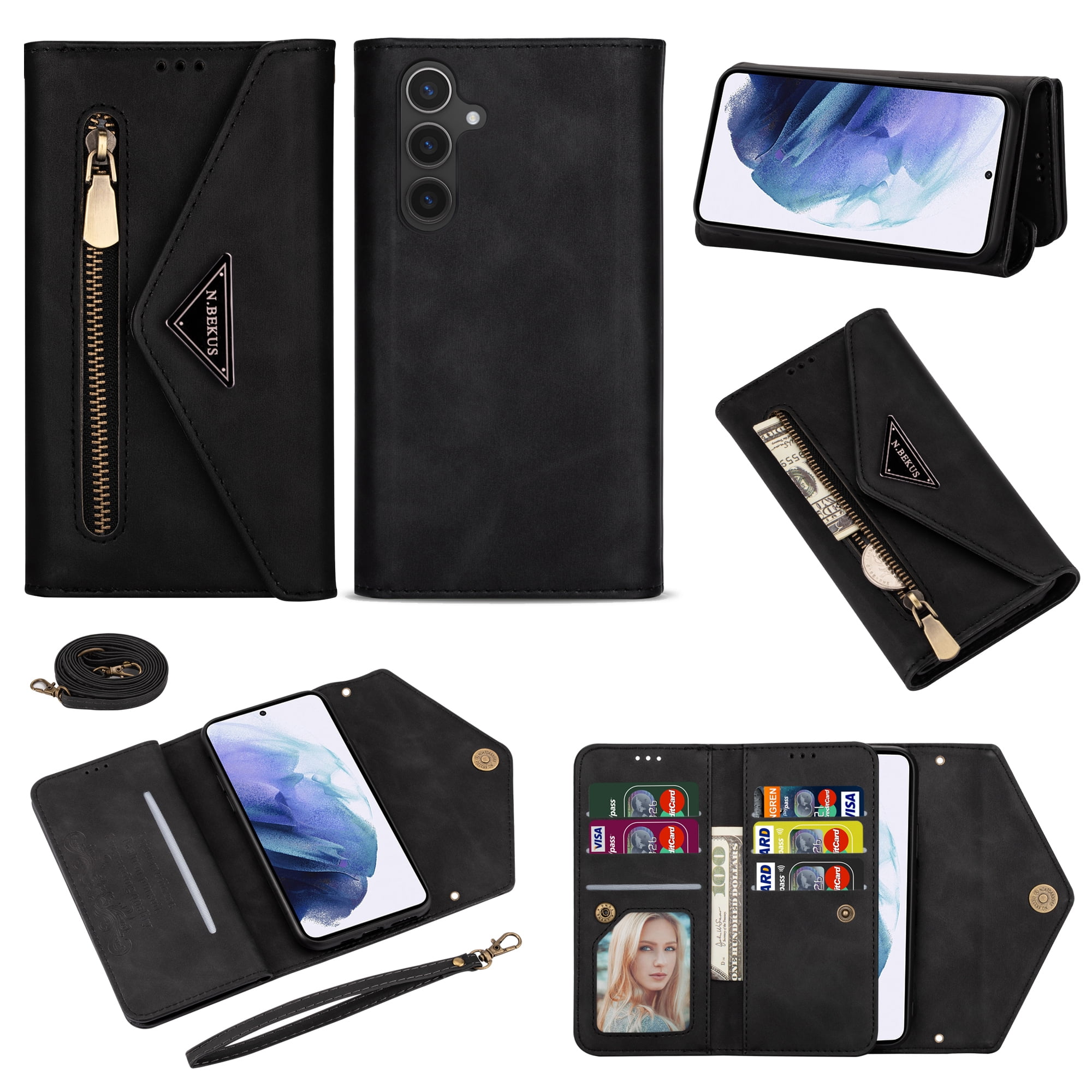 Allytech Samsung Galaxy S24+ Case Wallet, PU Leather Shoulder Strap ...