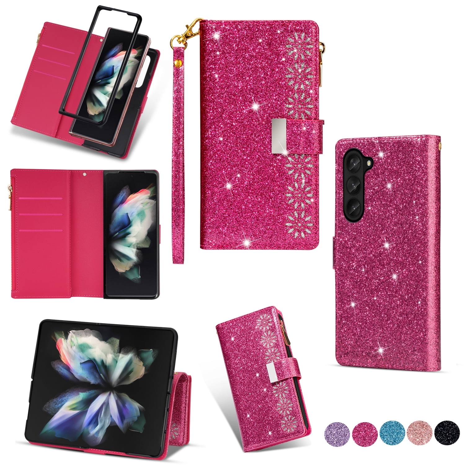 Allytech Wallet Case for Samsung Galaxy Z Fold 5 5G - Glitter Leather ...