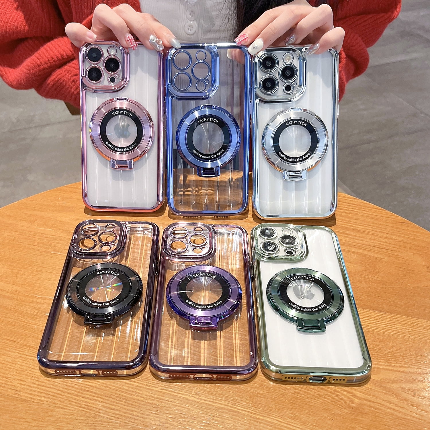 Allytech iPhone 13 Magnetic Case, Hard PC Clear Glacier Texture Design Ring Holder Stand ...