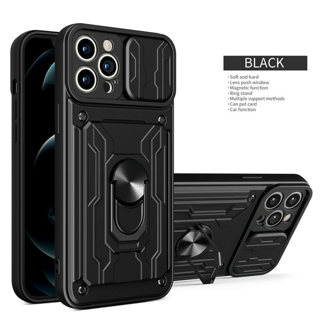 Allytech iPhone 16 Plus Rugged Case with Slide Camera Lens Cover, Ring Kickstand Detachable Card ...