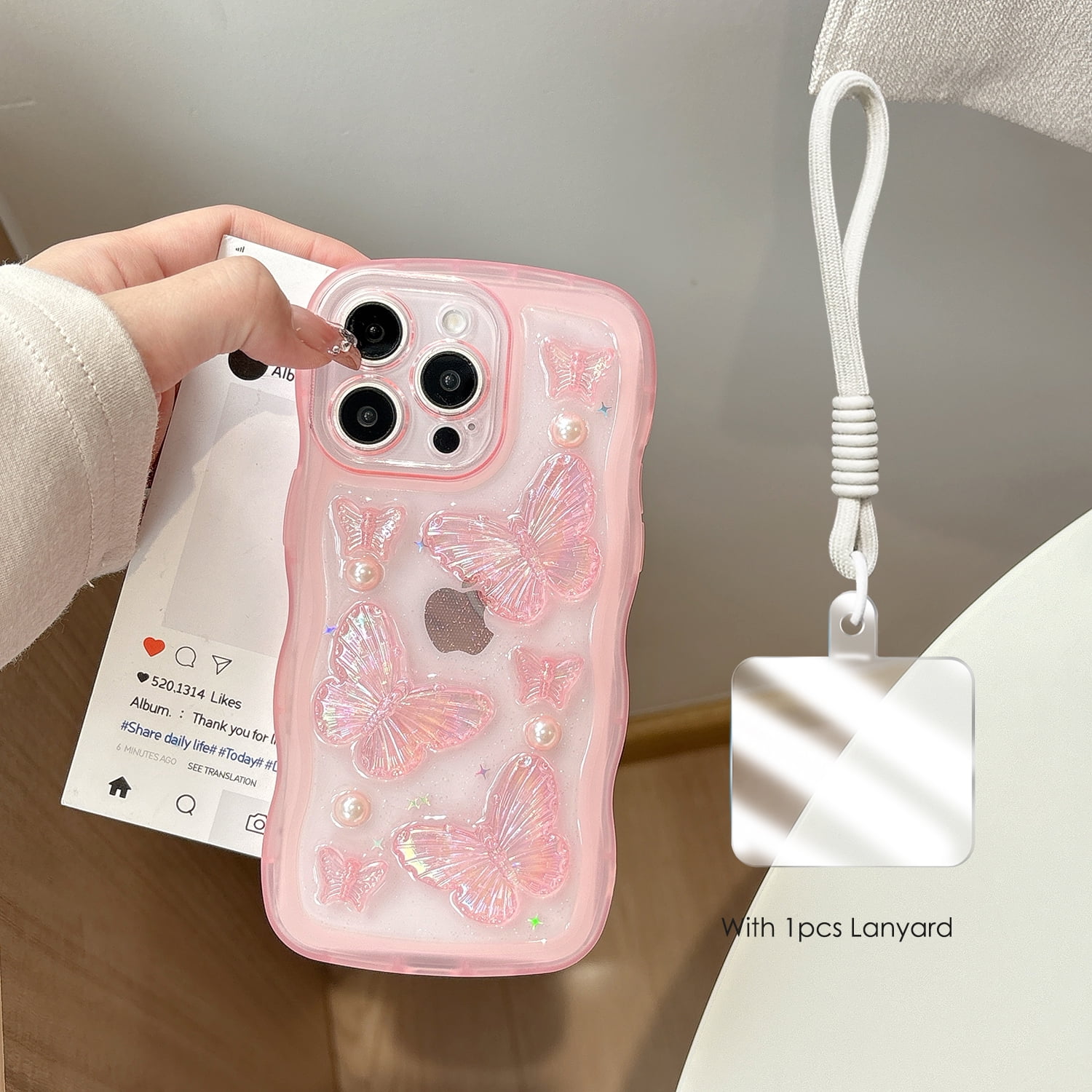 Allytechgroup Butterfly iPhone 13 Case with Lanyard, Glitter Clear TPU ...
