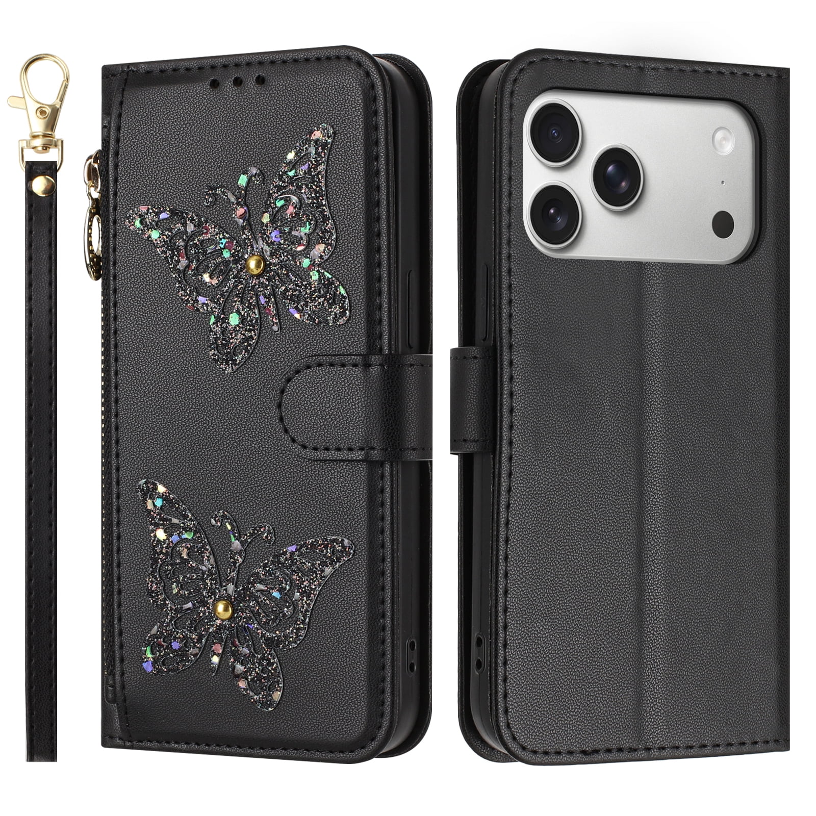 Allytechgroup Case for iPhone 17 Pro with Card Holder & Wrist Strap, Slim Lightweight PU Leather ...