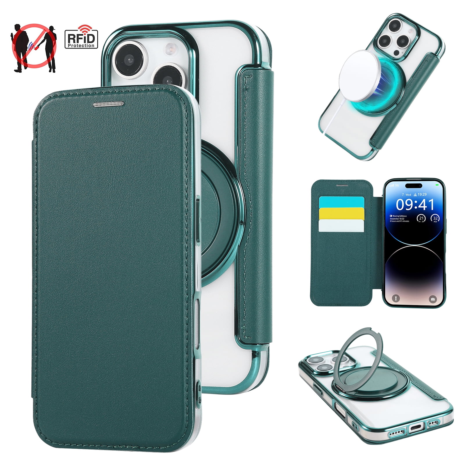 Allytechgroup Flip Wallet Case for Apple iPhone 15 Pro, PU Leather RFID ...