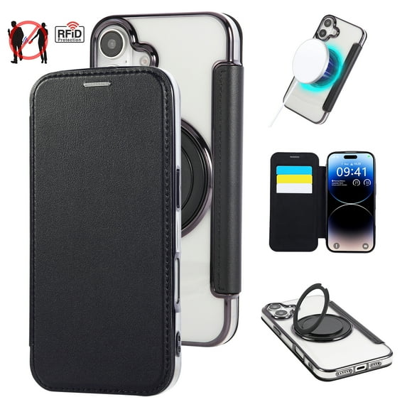 Allytechgroup Flip Wallet Case for Apple iPhone 16, PU Leather RFID ...