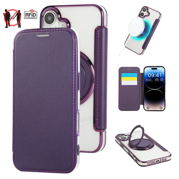 Allytechgroup Flip Wallet Case for Apple iPhone 16, PU Leather RFID ...