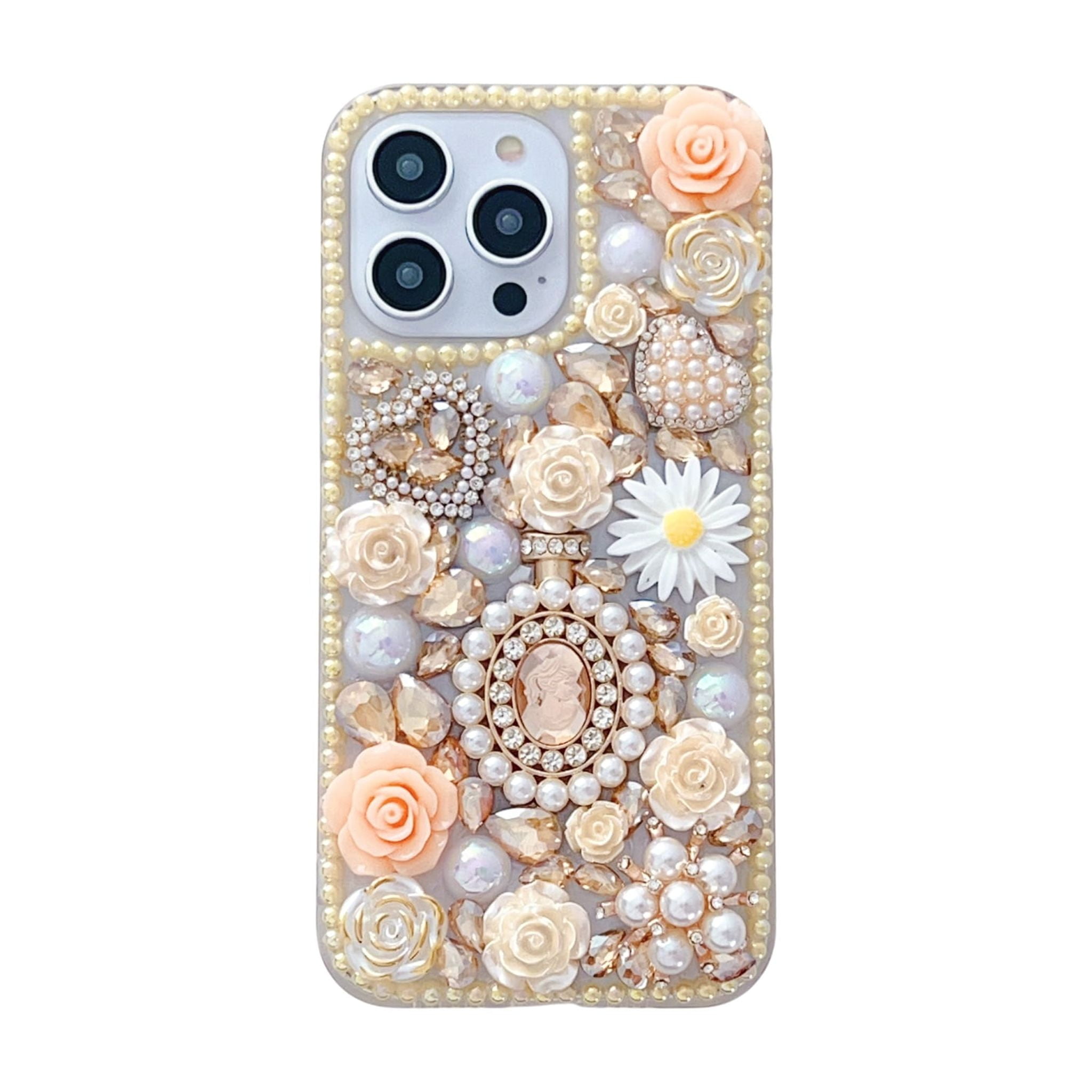 Allytechgroup Phone Case for iPhone 12 Pro Max, 3D Pearls & Flower Love ...