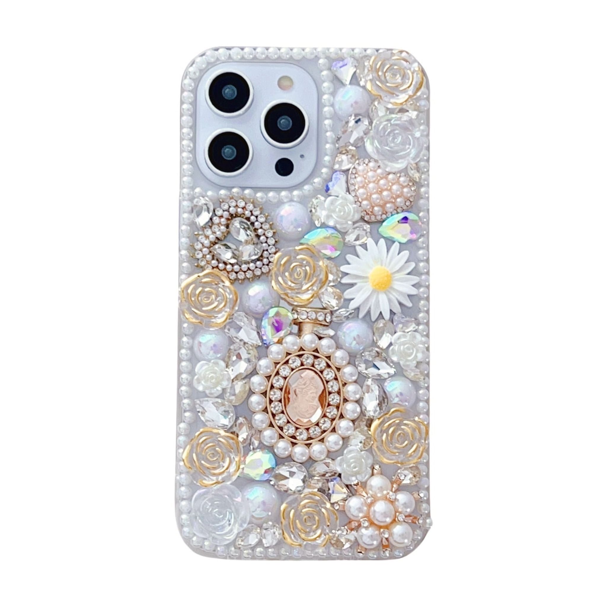 Allytechgroup Phone Case for iPhone 12 Pro Max, 3D Pearls & Flower Love ...