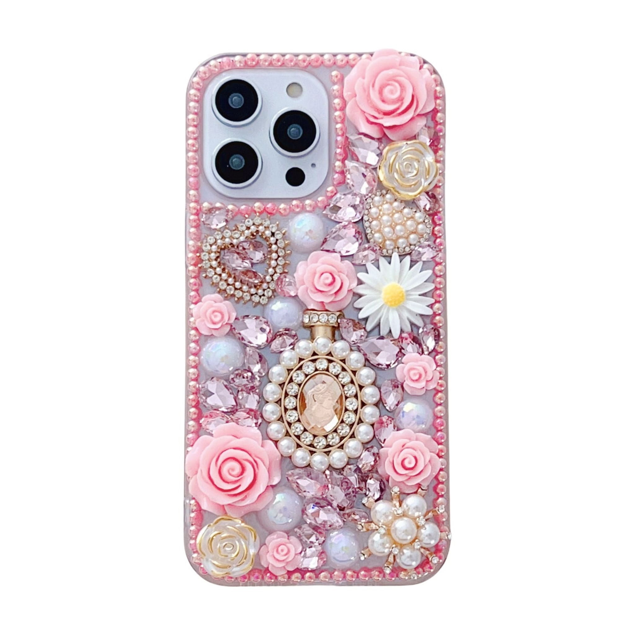 Allytechgroup Phone Case for iPhone 14 Plus, 3D Pearls & Flower Love ...