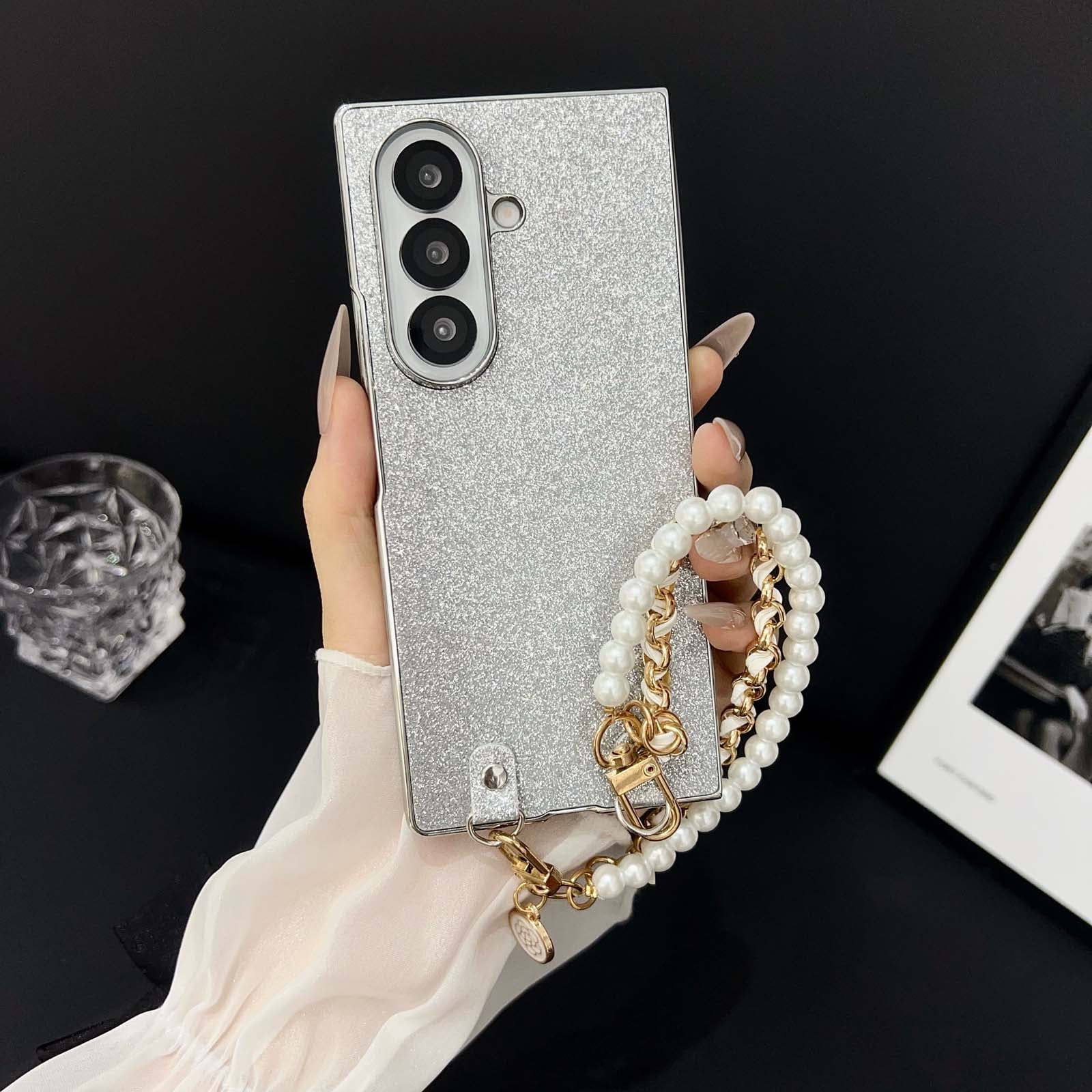 Allytechgroup for Samsung Galaxy Z Fold 7 Case with Pearl-Accented Metal Chain Phone Charm ...