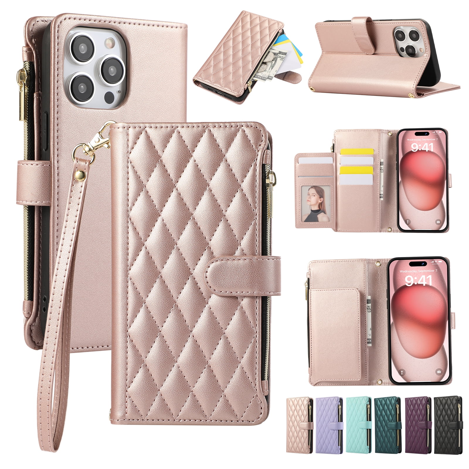 Allytechgroup Stylish iPhone 15 Case Wallet with Card Slots and Zipper ...