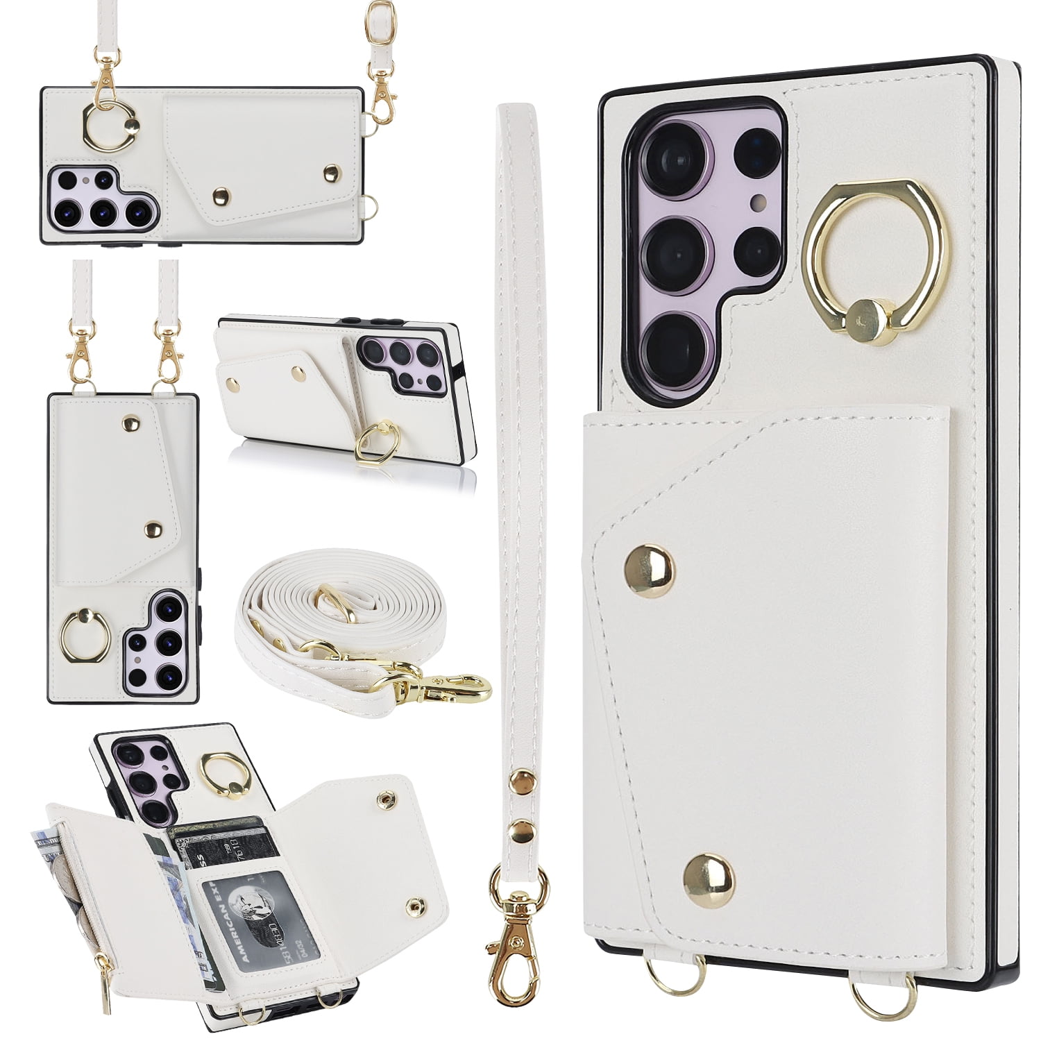 Allytechgroup Wallet Case for Samsung Galaxy S22 Ultra, RFID Blocking Crossbody Shoulder Strap ...