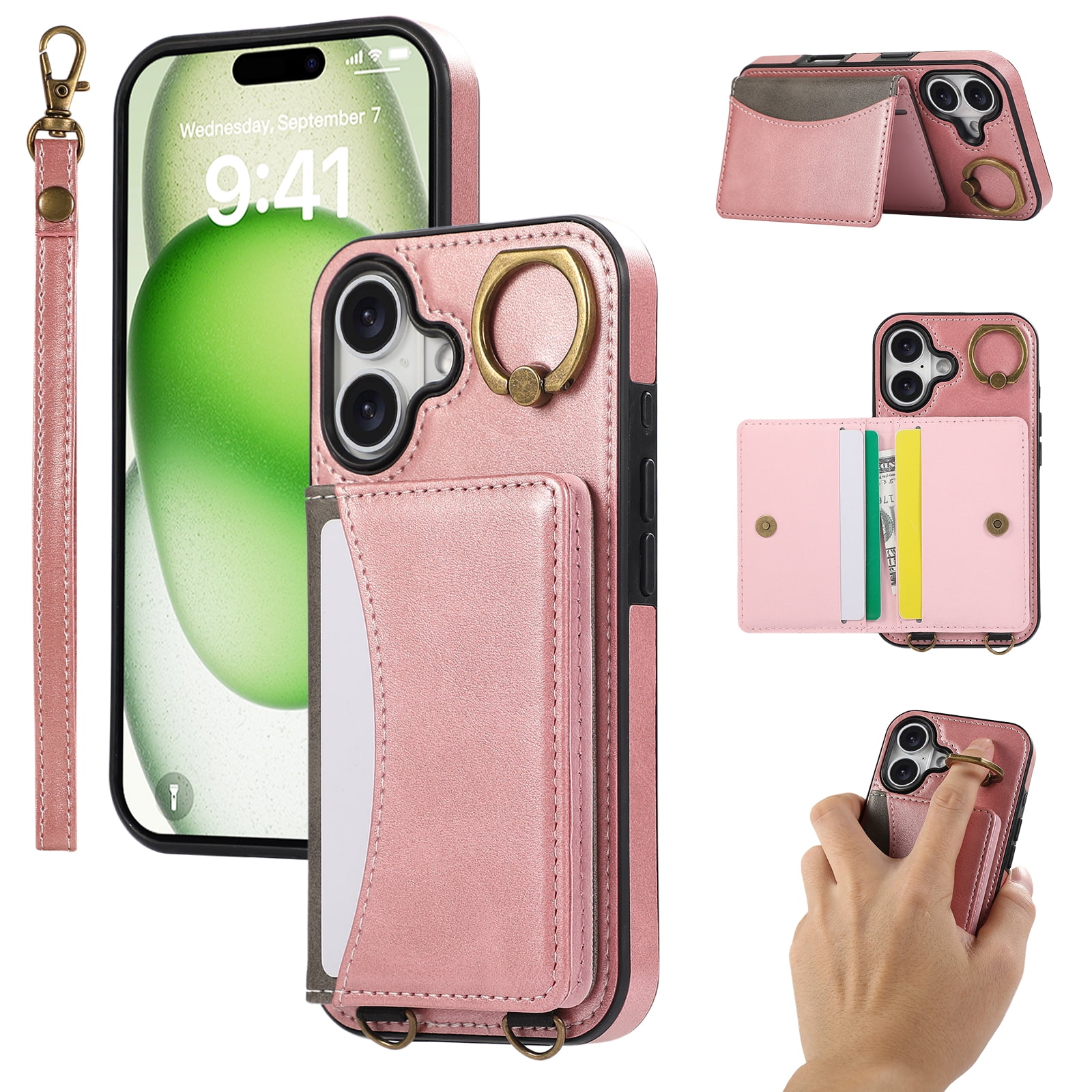 Allytechgroup Wallet Case for iPhone 16 Plus, Built-in Wrist Strap ...