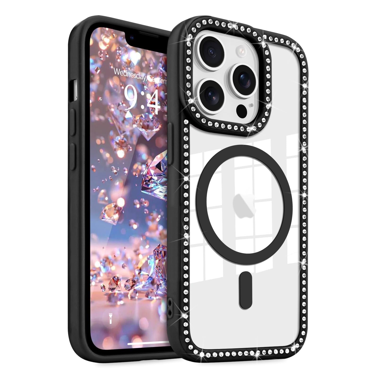 Allytechgroup iPhone 13 Pro Max Case, Magnetic Clear Glitter Diamond ...
