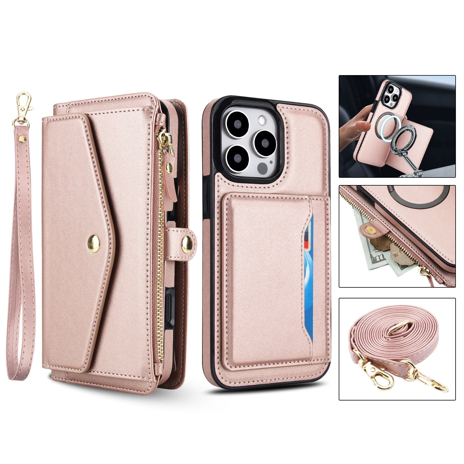 Allytechgroup for iPhone 16 Case with Detachable Cards Holder, Built-in ...