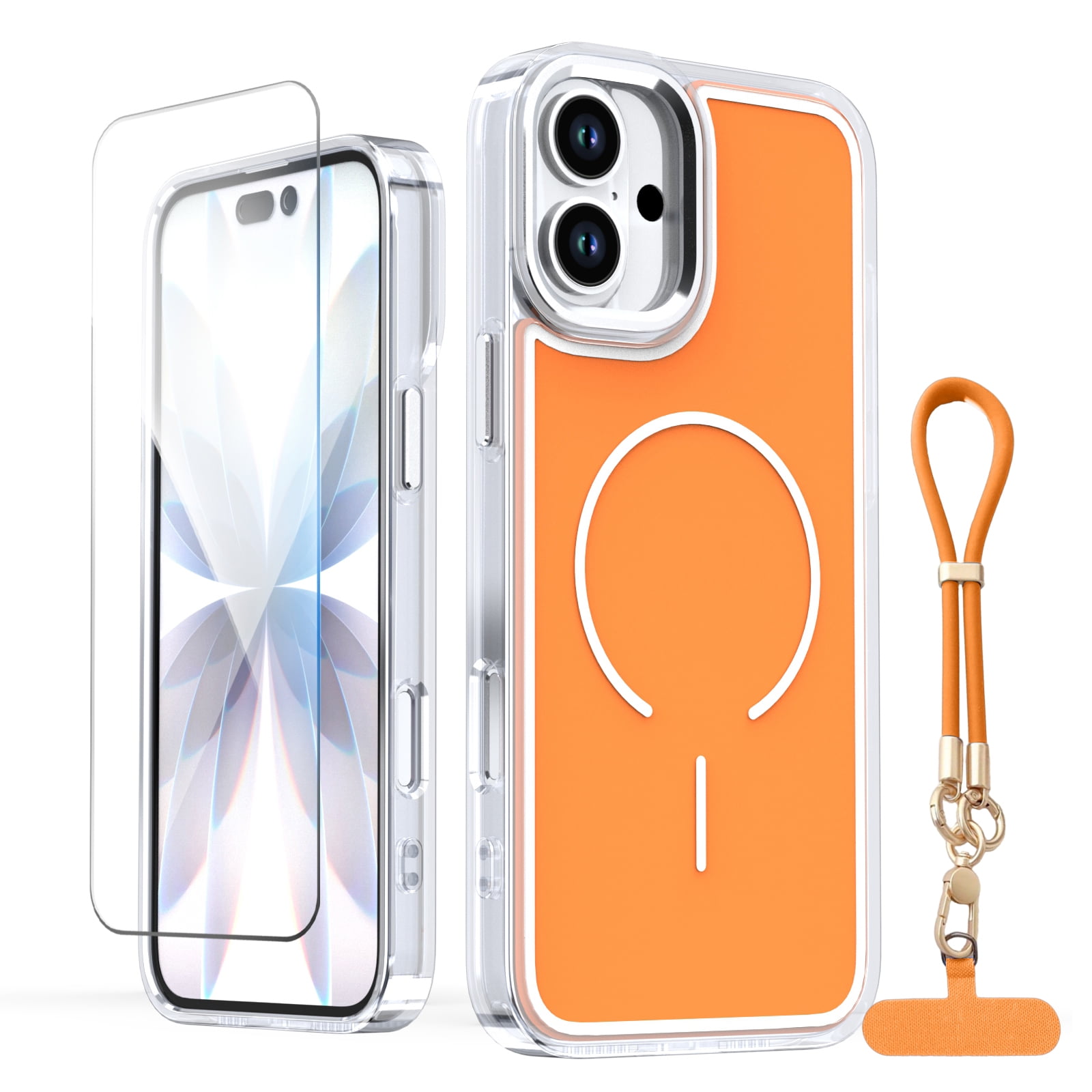 Allytechgroup iPhone 16 Plus Case with Tempered Glass & Phone Lanyard ...
