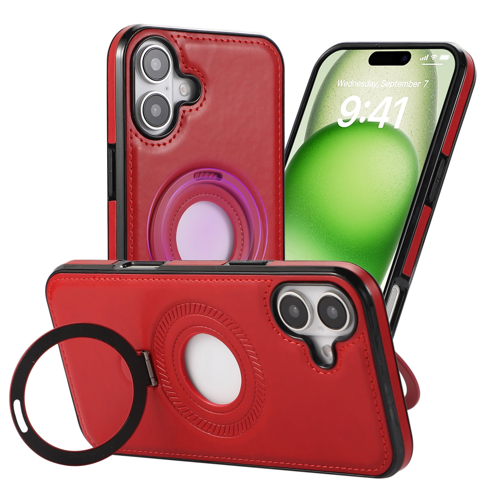 Allytechgroup iPhone 16 Plus Magnetic Case, Retro PU Leather TPU Back ...
