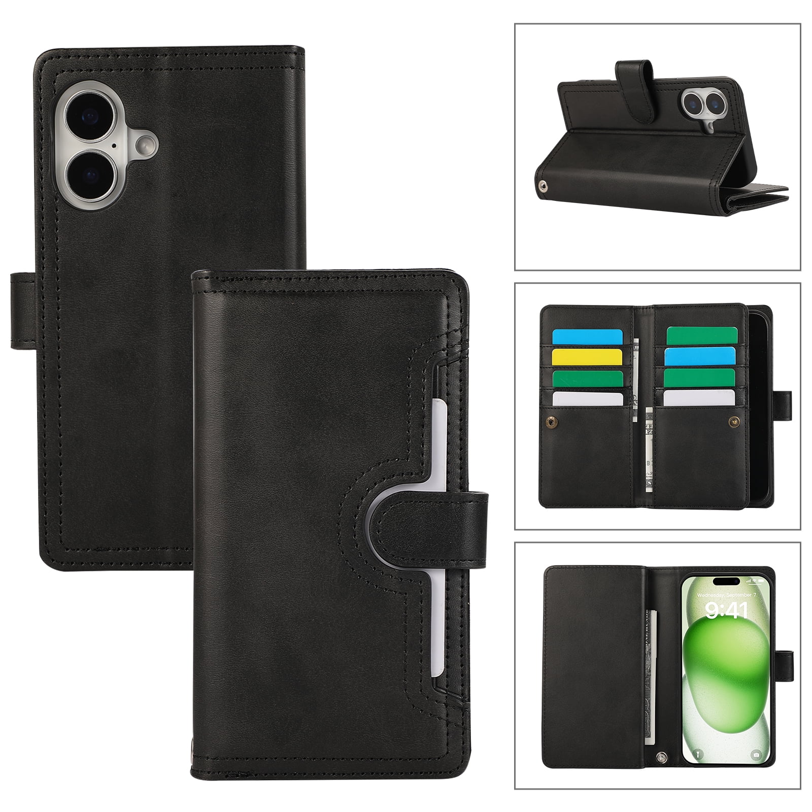 Allytechgroup for iPhone 16 Plus Wallet Case with 9 Cards Holder 2 Cash ...
