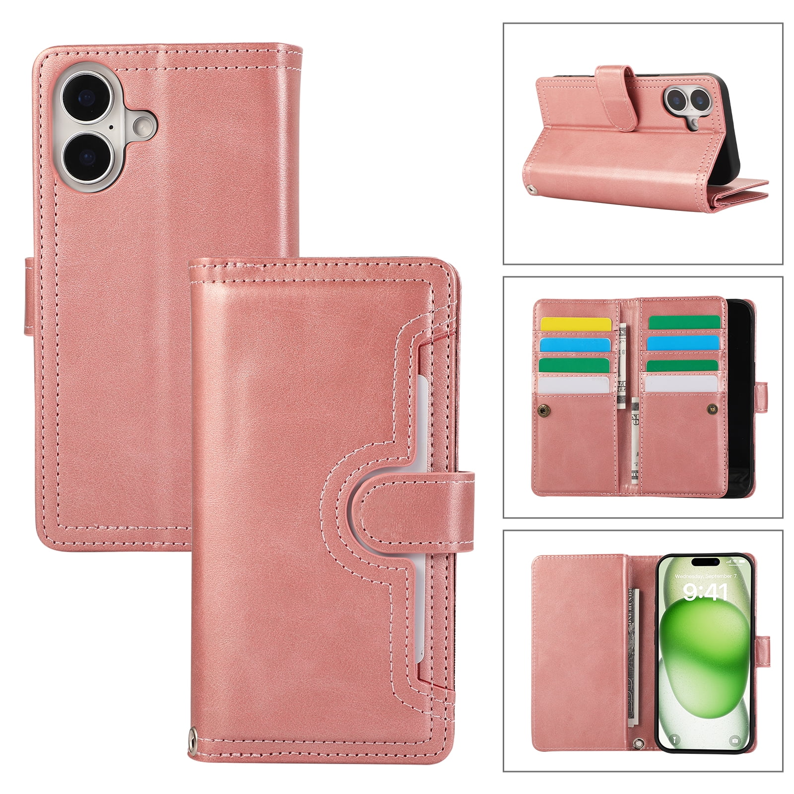 Allytechgroup for iPhone 16 Wallet Case with 9 Cards Holder 2 Cash ...