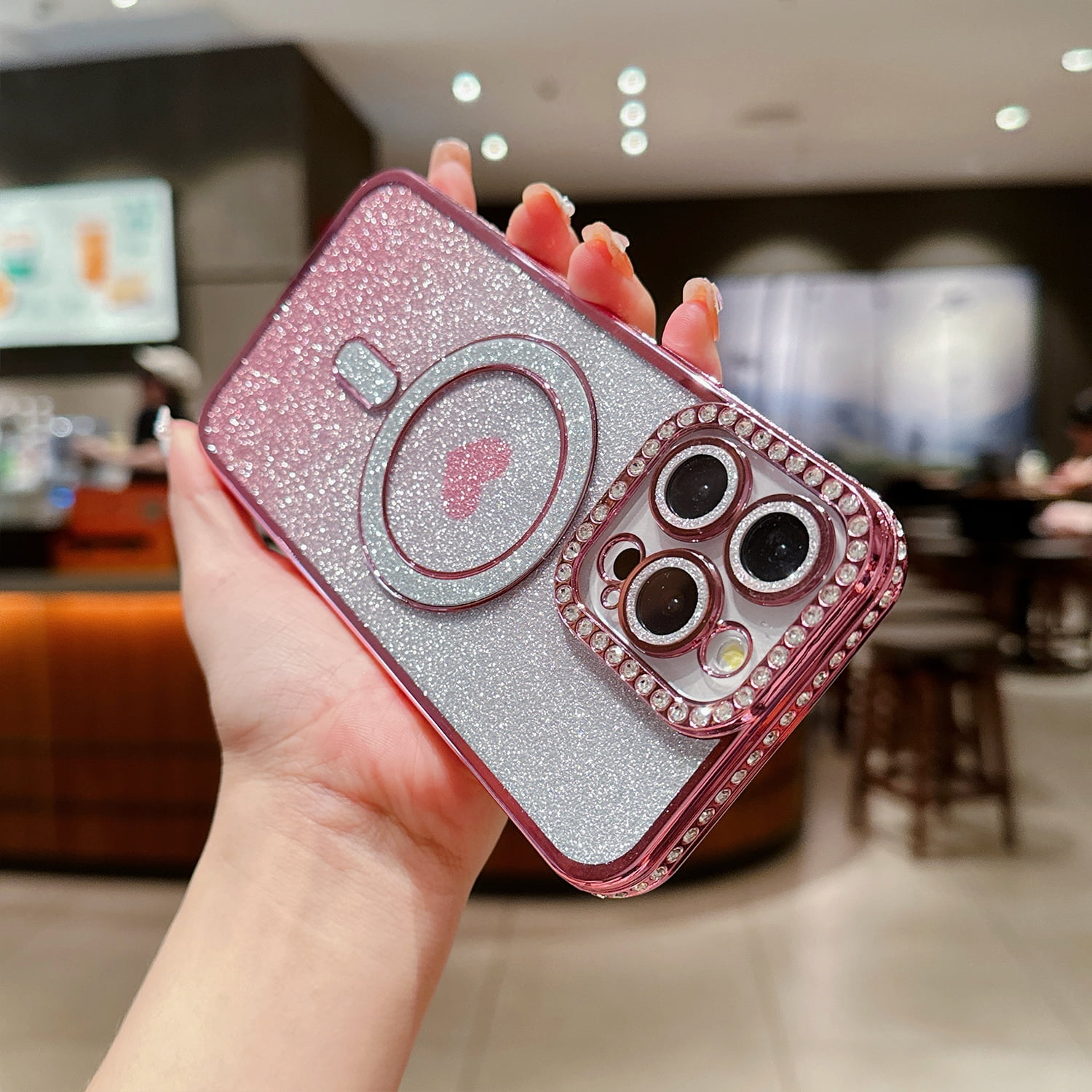 Allytechgroup for iPhone 17 Pro Max Bling Case, Gradient Color Cute Heart Sparkle Magnetic Cover ...