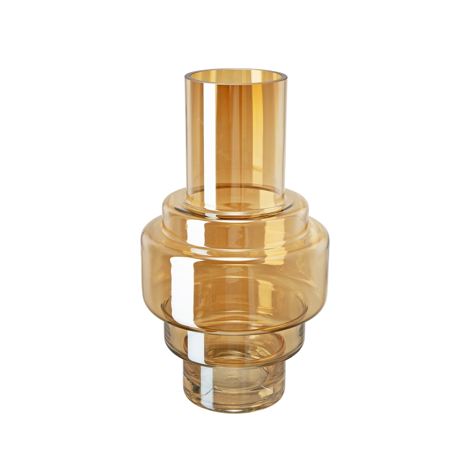 Alma 14 Inch Modern Vase, Geometric Design, Amber Luster Glass Frame ...