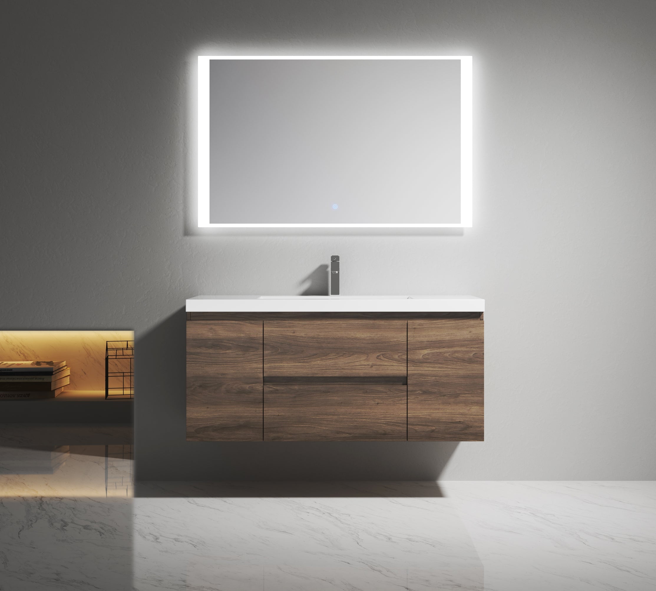 Alma 48 Inch Ebony Brown Wall Mount Vanity With A integrated Sink ...