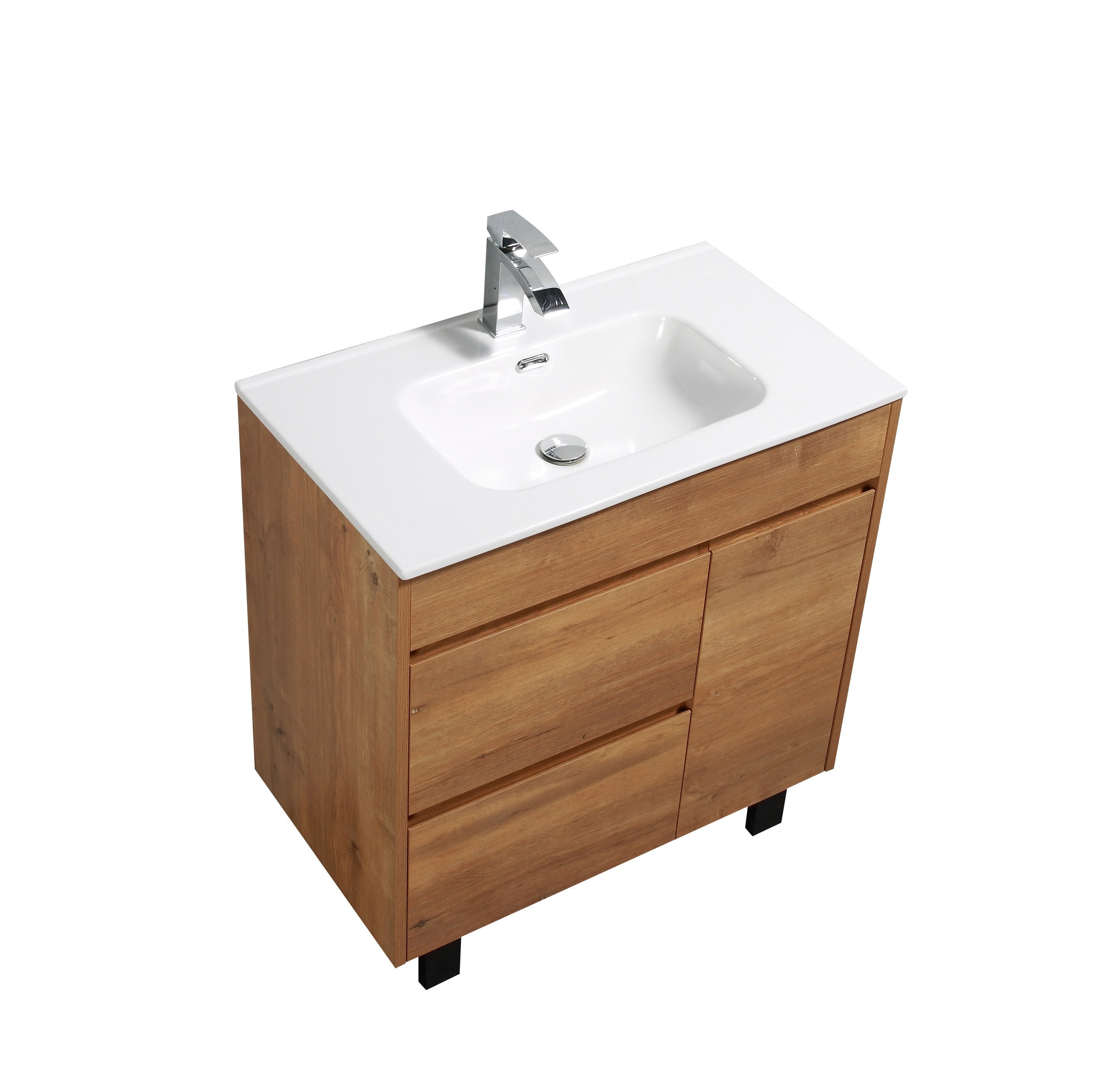 Alma Grace 32" Natural Wood Finish Vanity With A Porcelain Sink ...