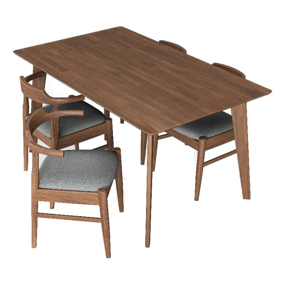 Alma Modern Solid Wood Walnut Dining Room & Kitchen Table and Chair Set ...