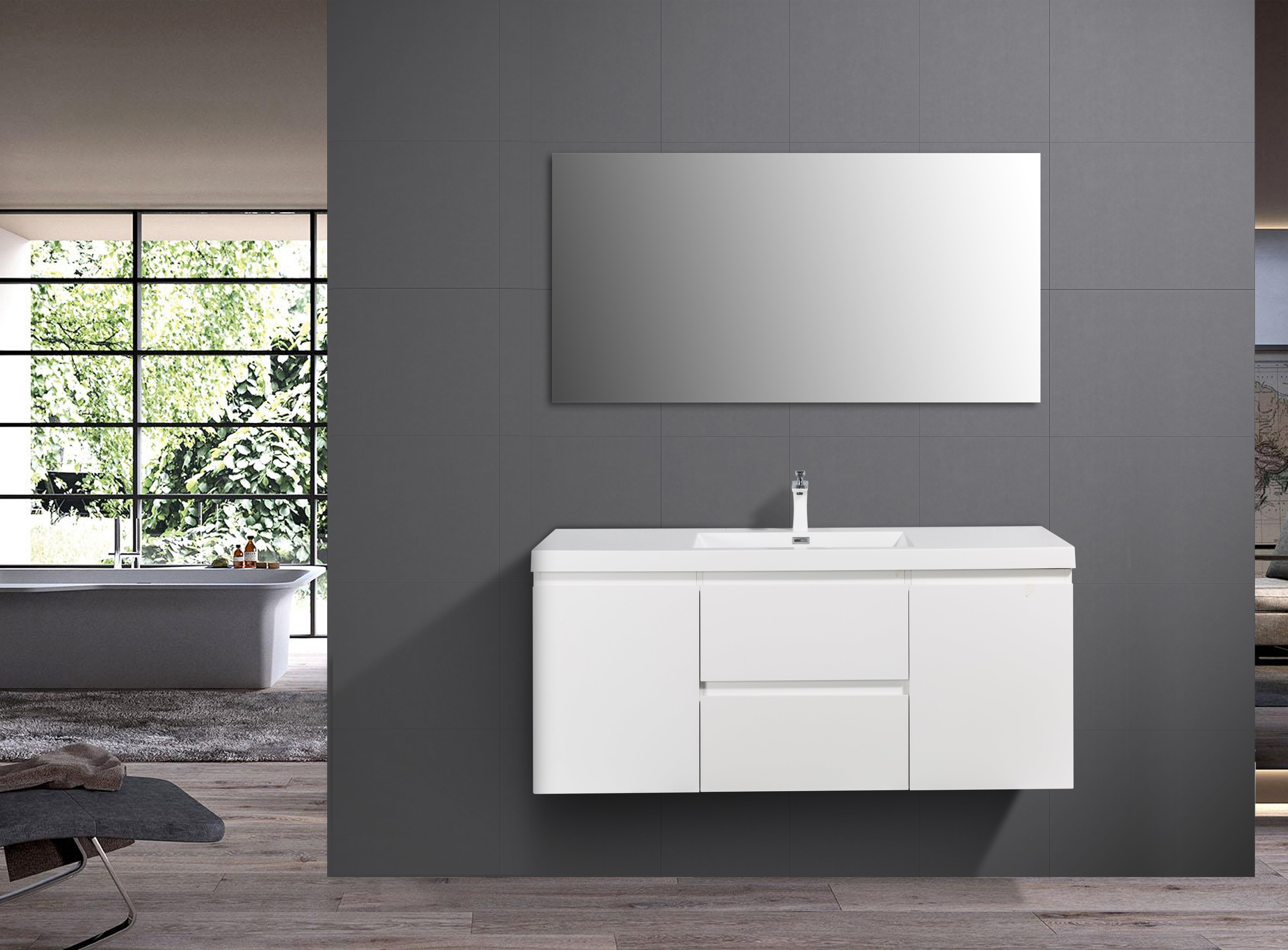 Alma-Pre 48 inch Gloss White Wall Mount Vanity With A Integrated Sink ...