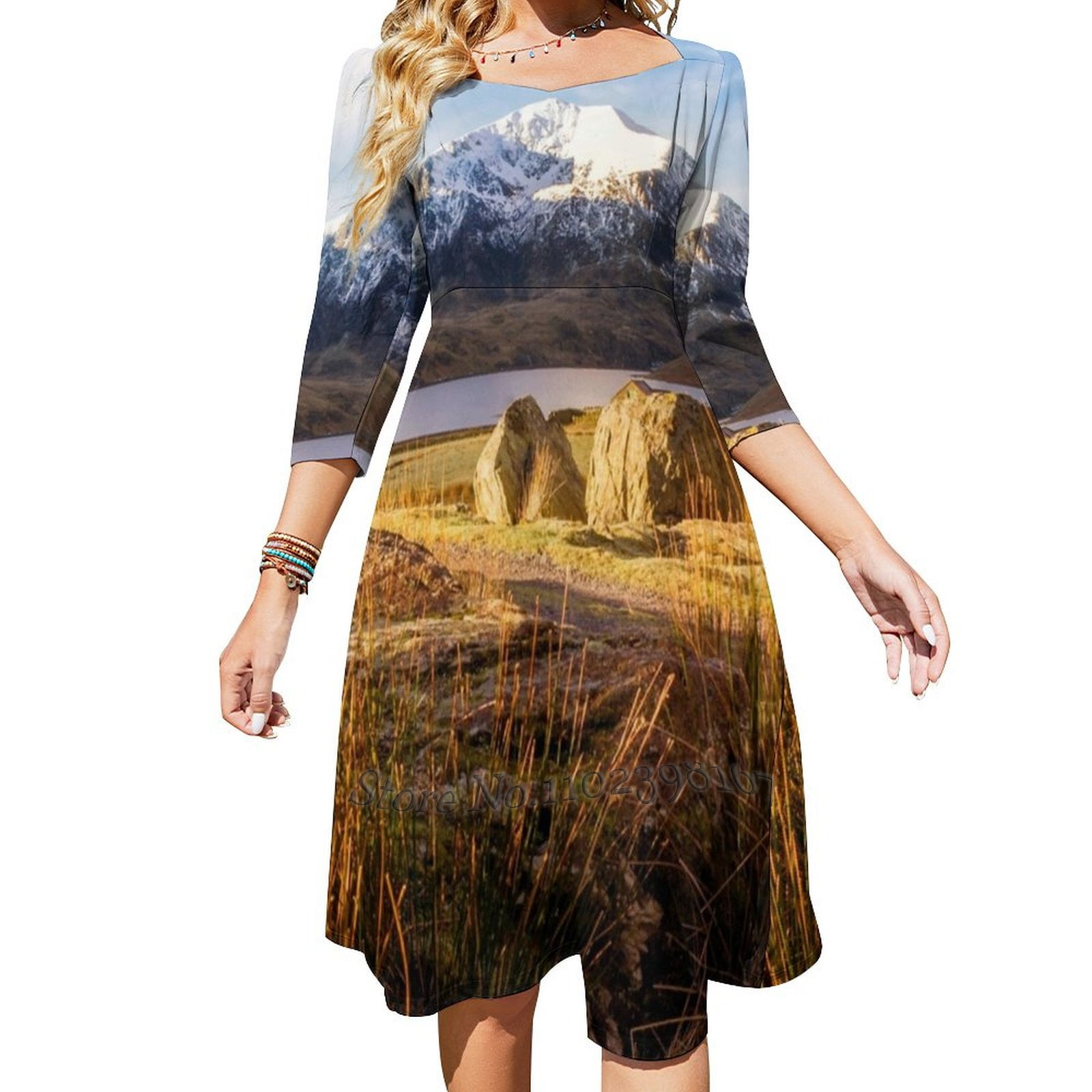 Almas Springtime In Washington Flare Dress Square Neck Dress Elegant ...