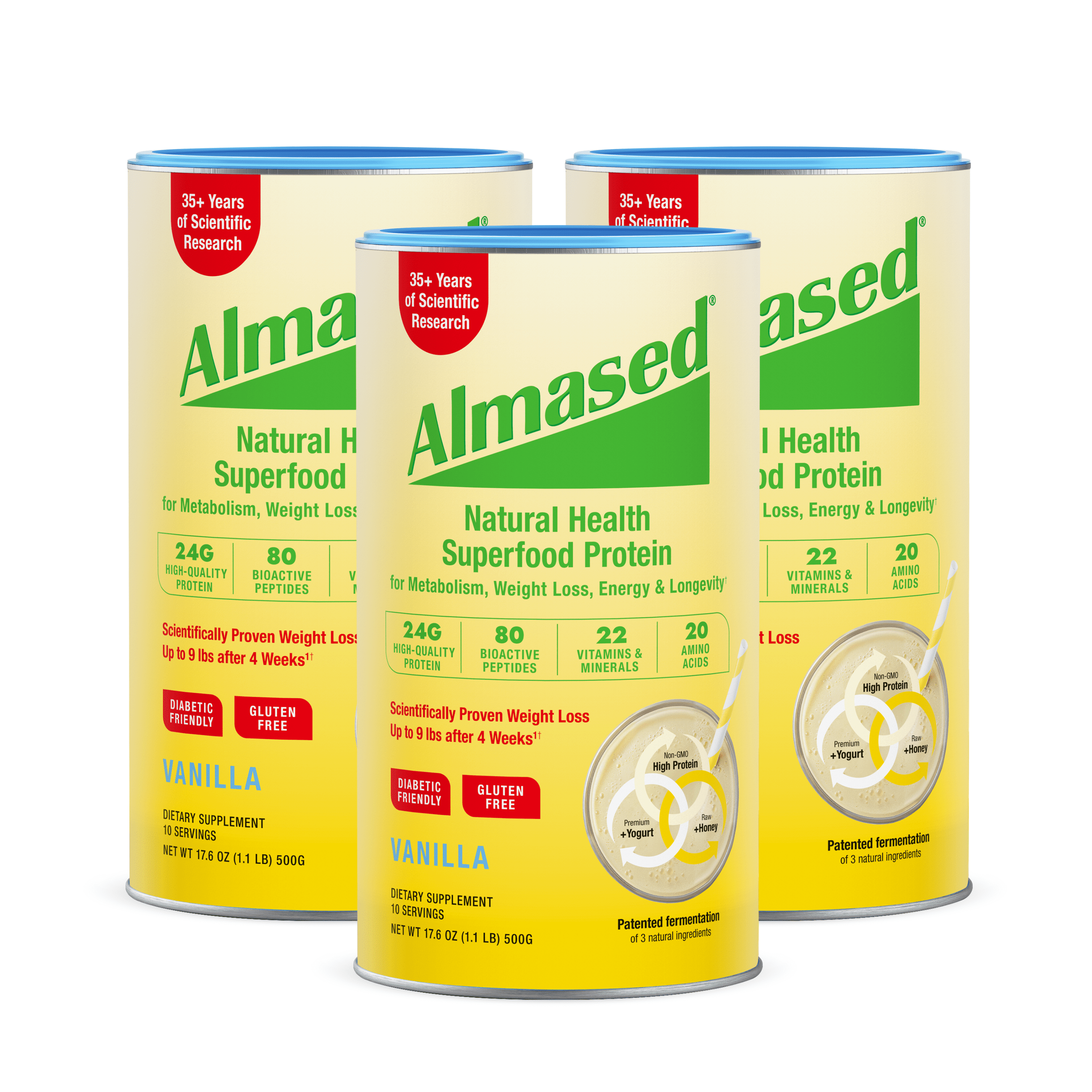Almased Protein Shake Powder Vanilla Flavor 17.6 oz 3-Pack - Walmart.com
