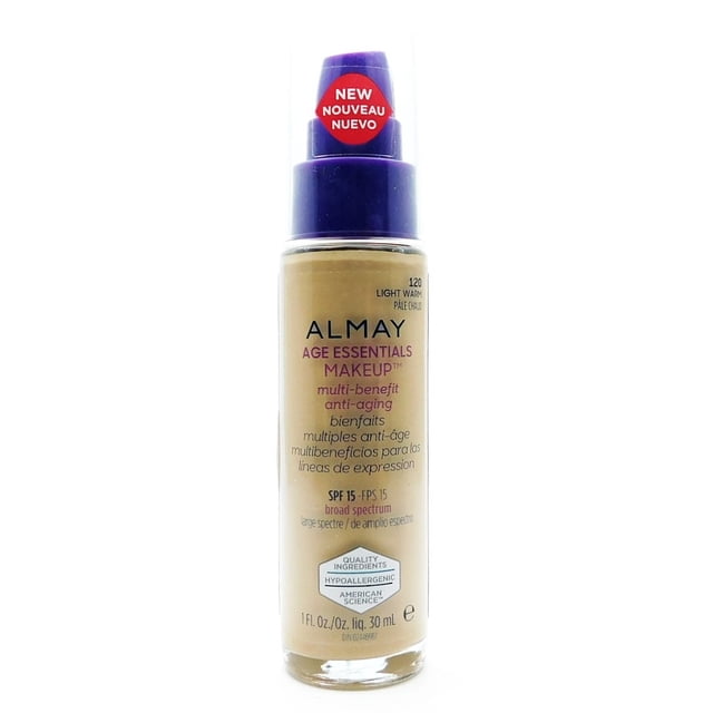 Almay Age Essentials Makeup Foundation, 120 Light Warm, with Broad ...
