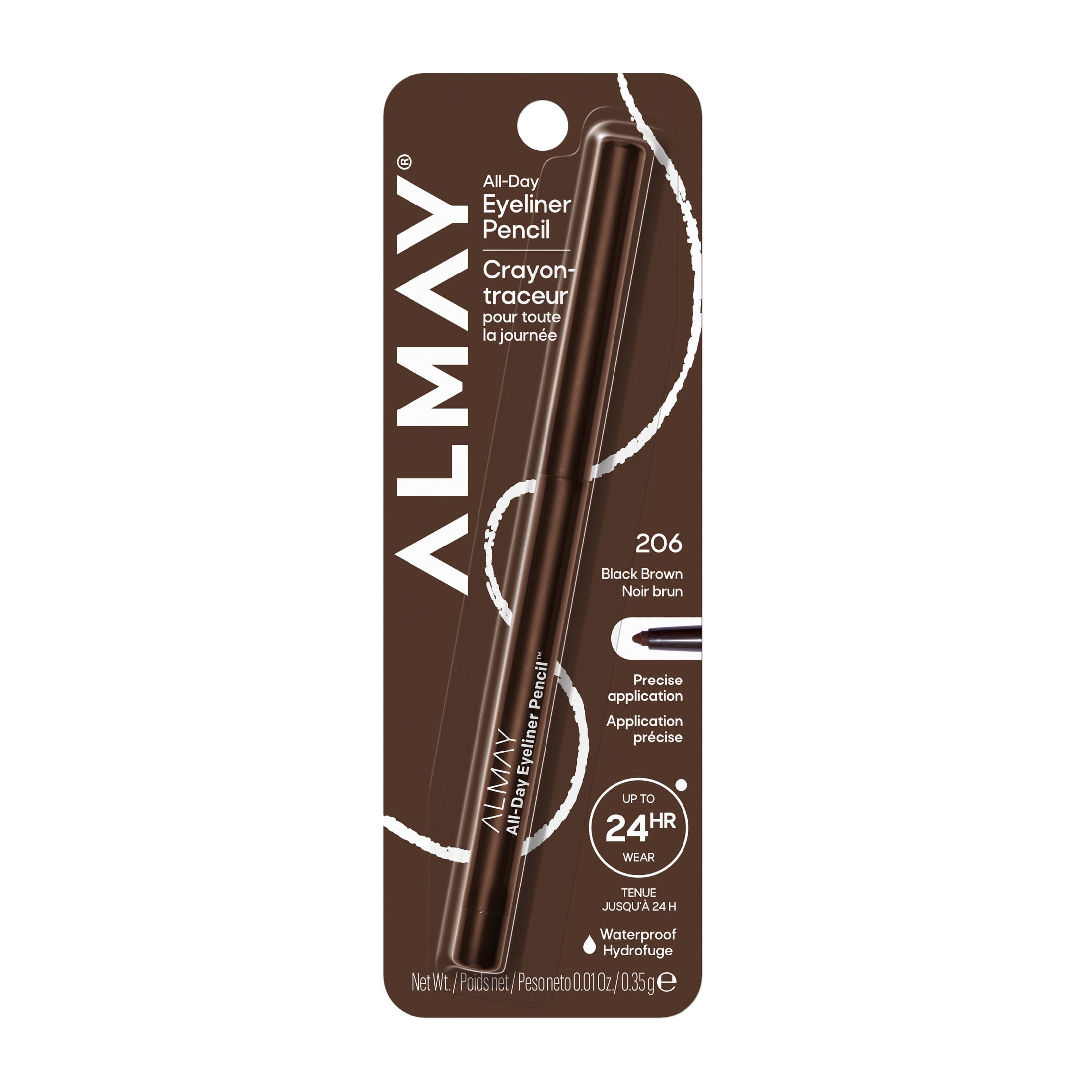 Almay, All-Day Eyeliner Pencil, 206 Black/Brown, Waterproof 24HR ...